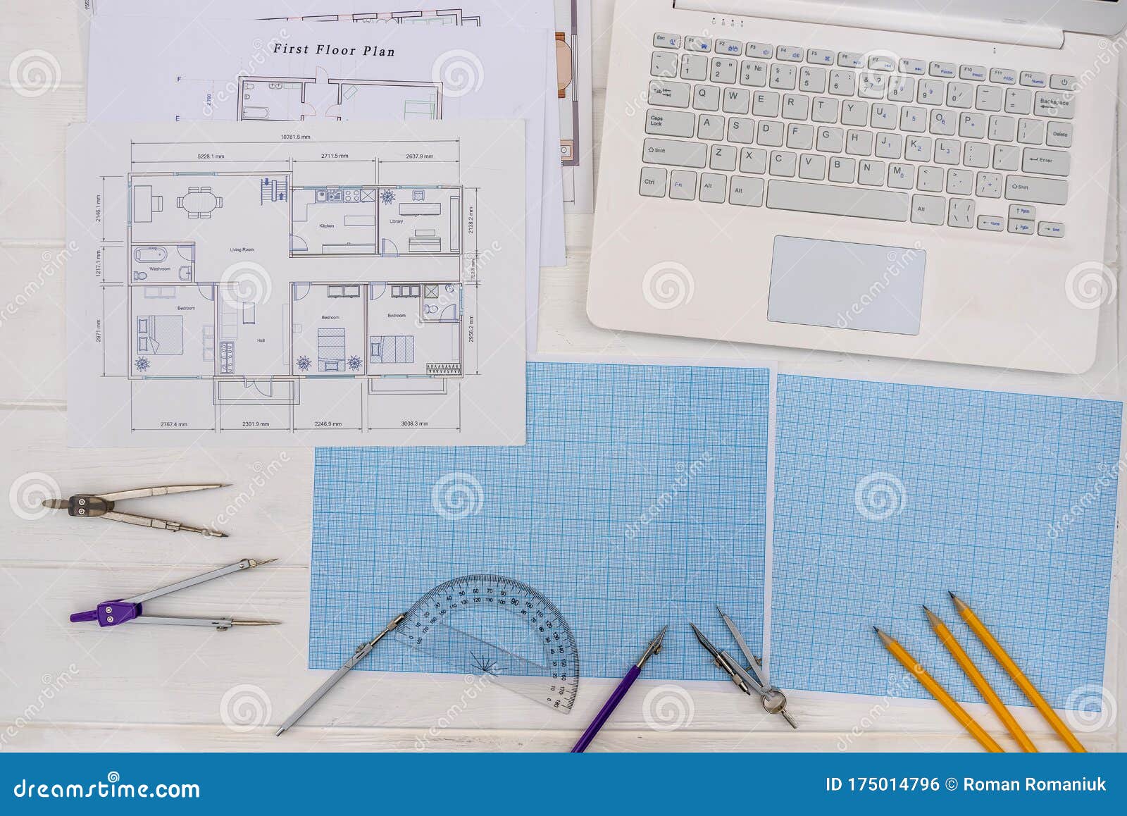 Paper for Drafting and Tools with Laptop on Desk Stock Photo - Image of ...