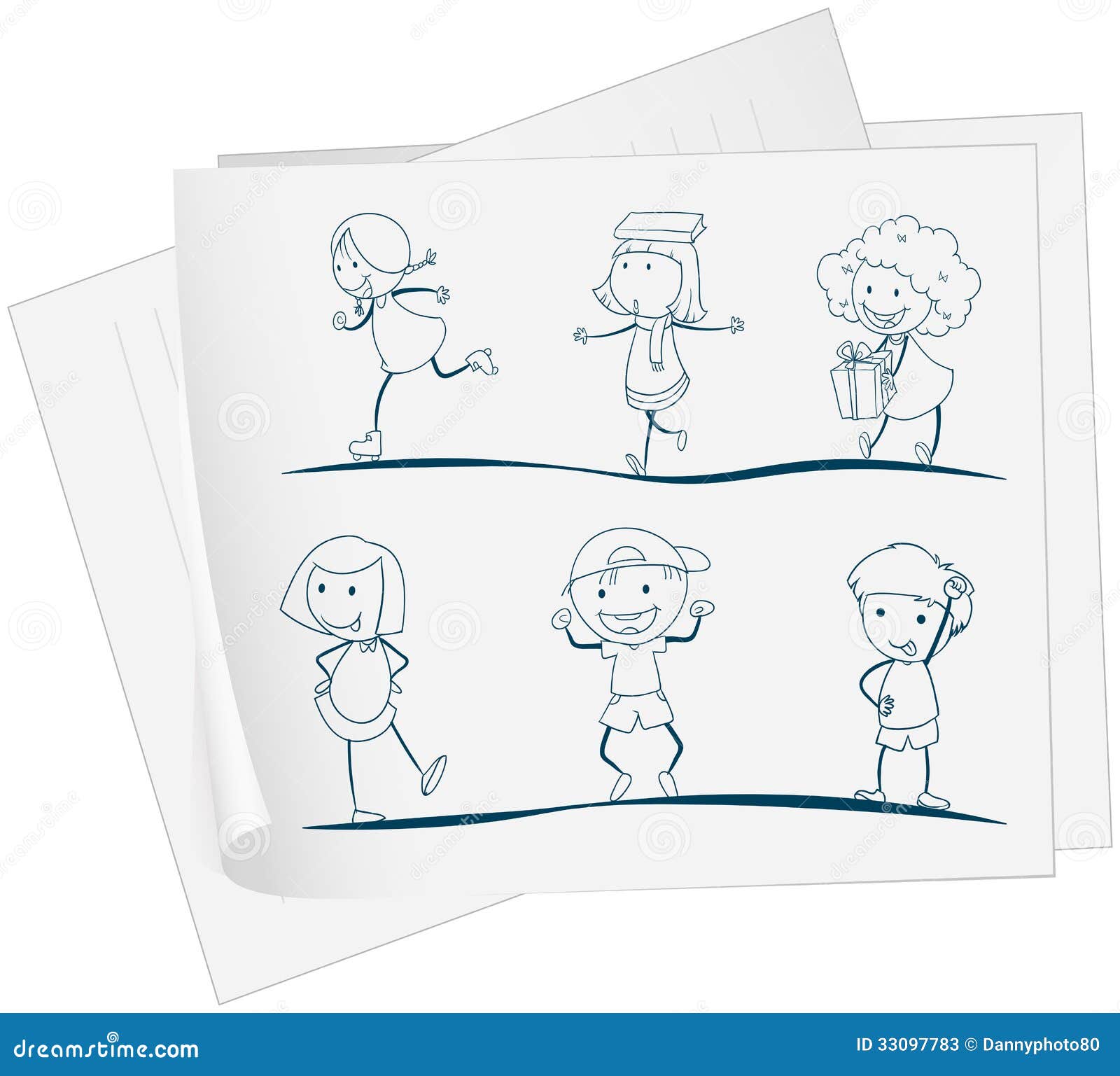 A Paper with a Drawing of Playful Kids Stock Vector - Illustration of ...