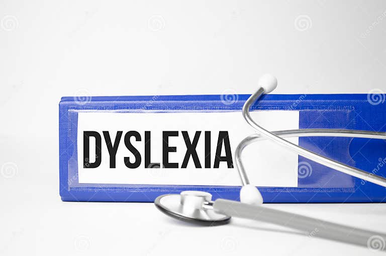 Paper with Dyslexia on Blue File Folder and White Background Stock ...