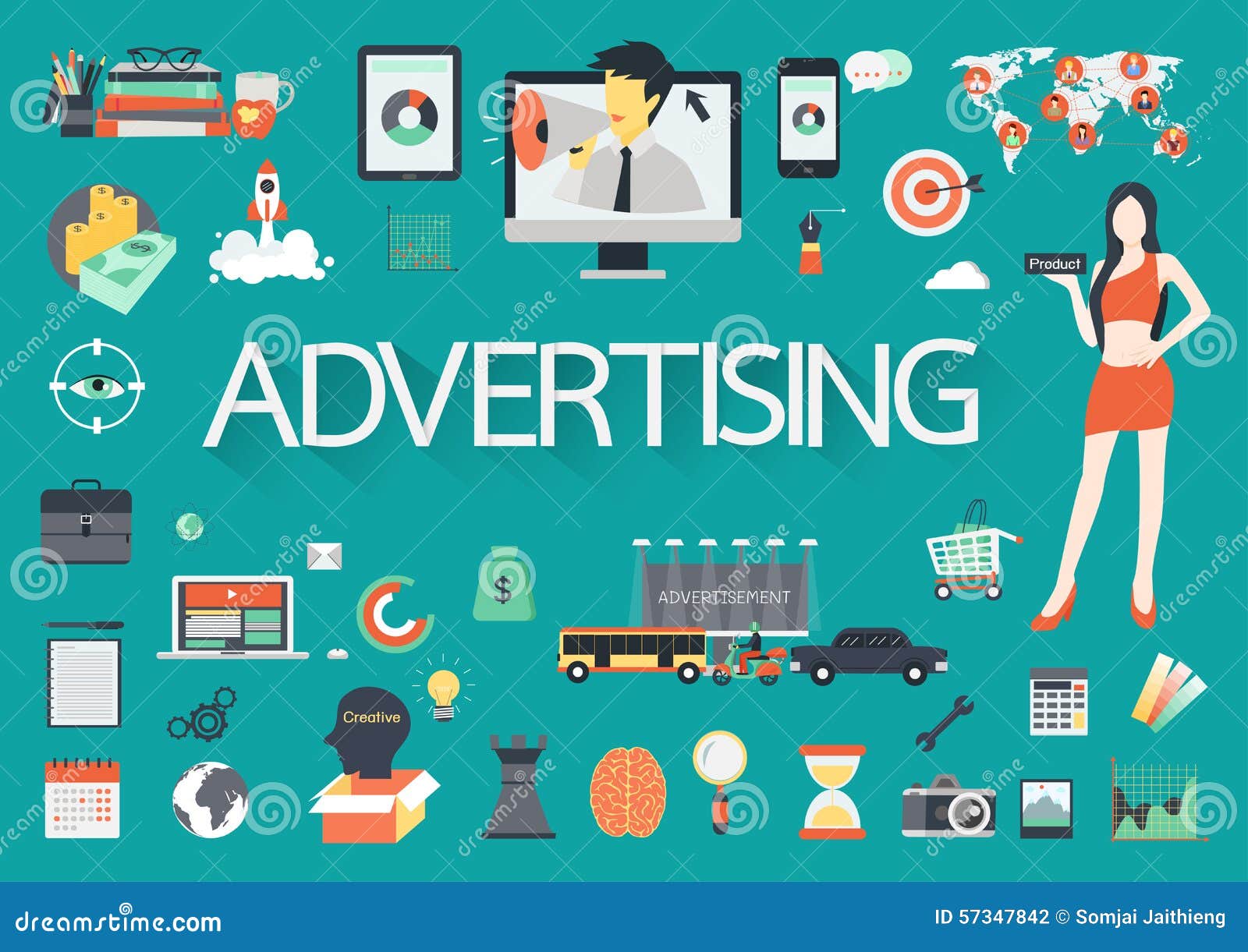 Paper Effect Letters the Word Advertising Surrounded by Flat Icon Stock ...