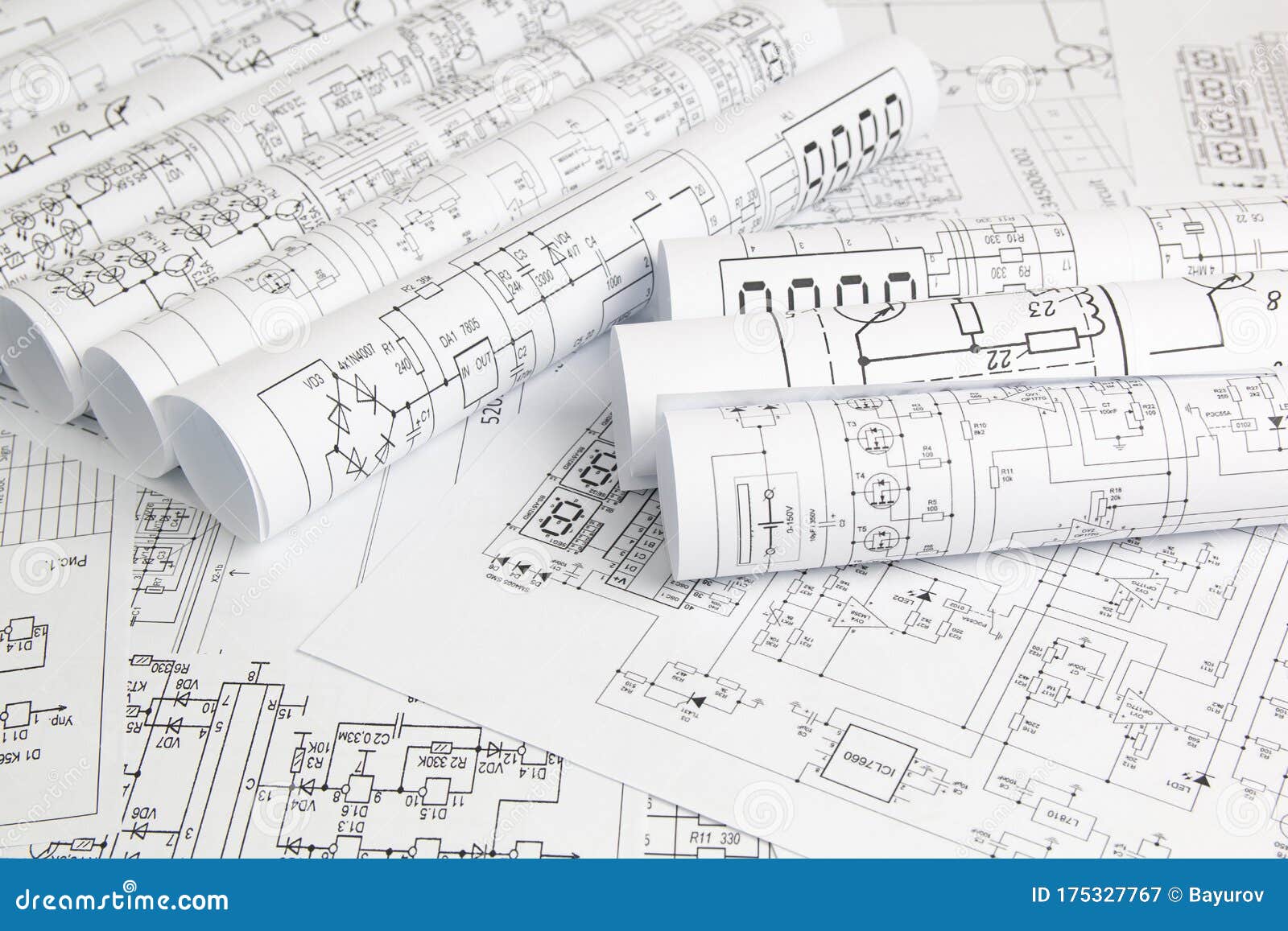 Paper Electrical Engineering Drawings Close Up Stock Image - Image of ...