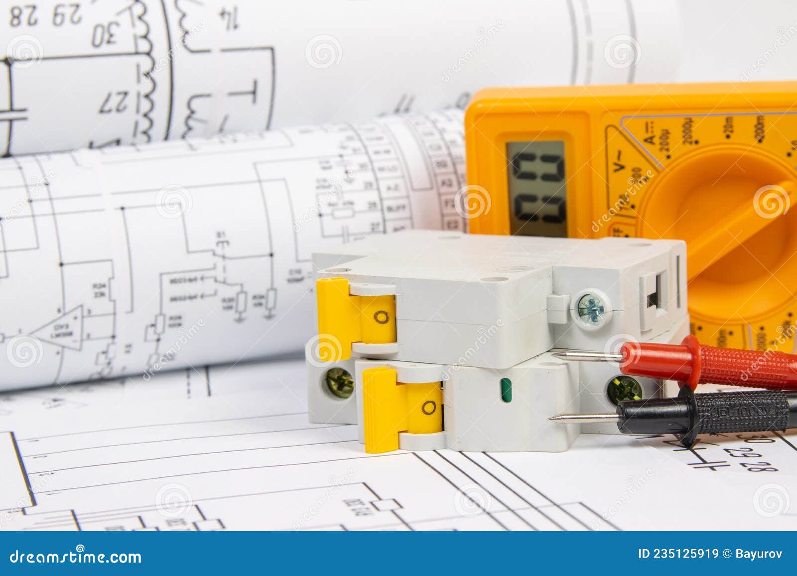 Paper Electrical Engineering Drawings with Circuit Breaker and ...