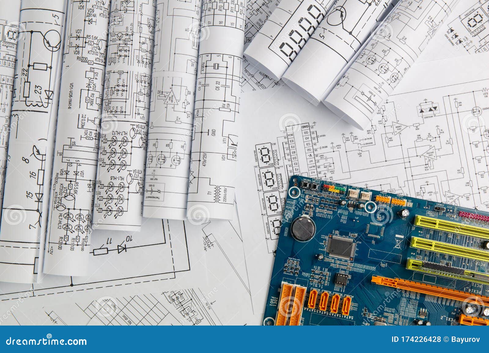 Paper Electrical Engineering Drawings and Computer Motherboard Stock ...