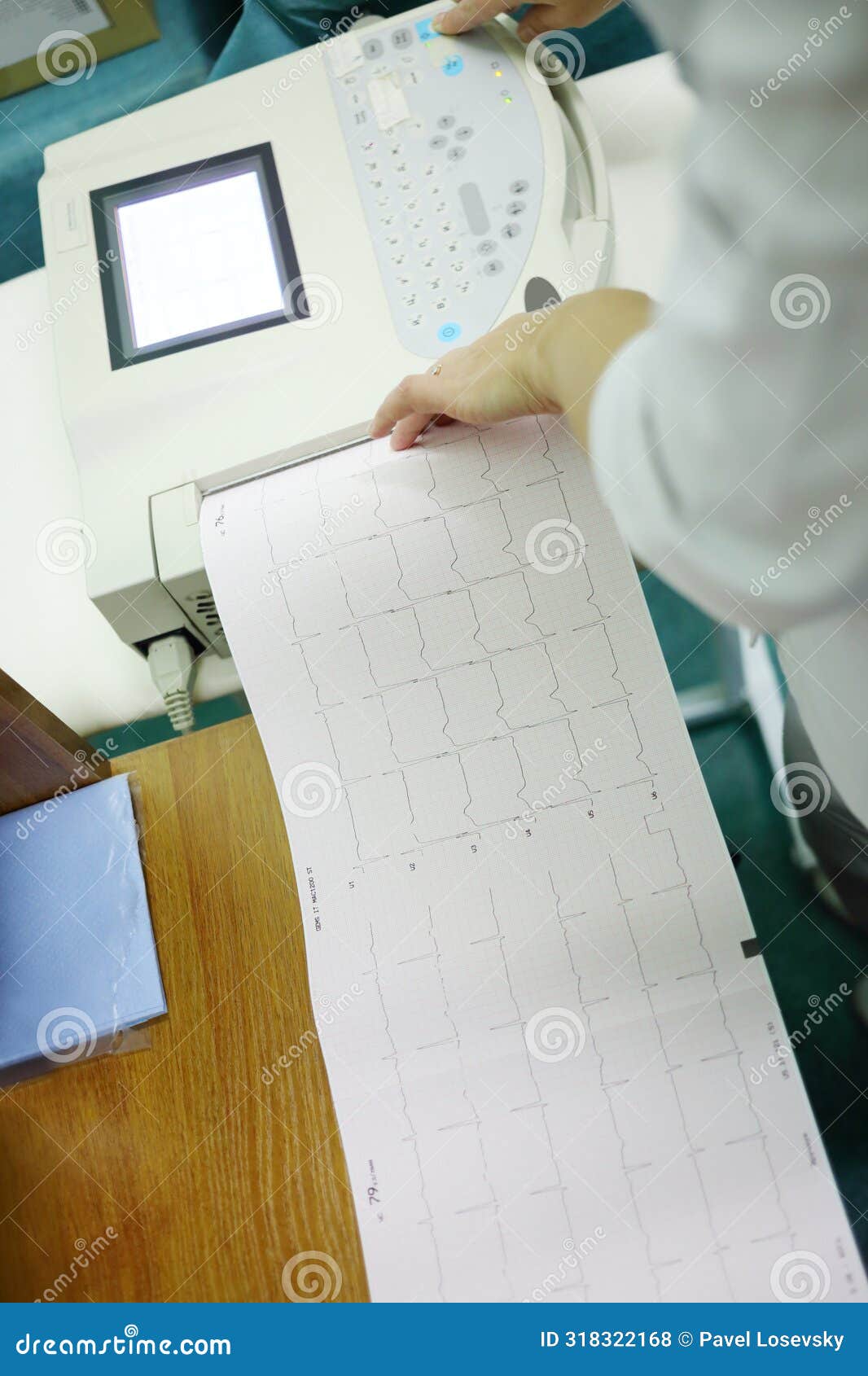 Paper with Electrocardiogram Goes from Printer of Stock Photo - Image ...