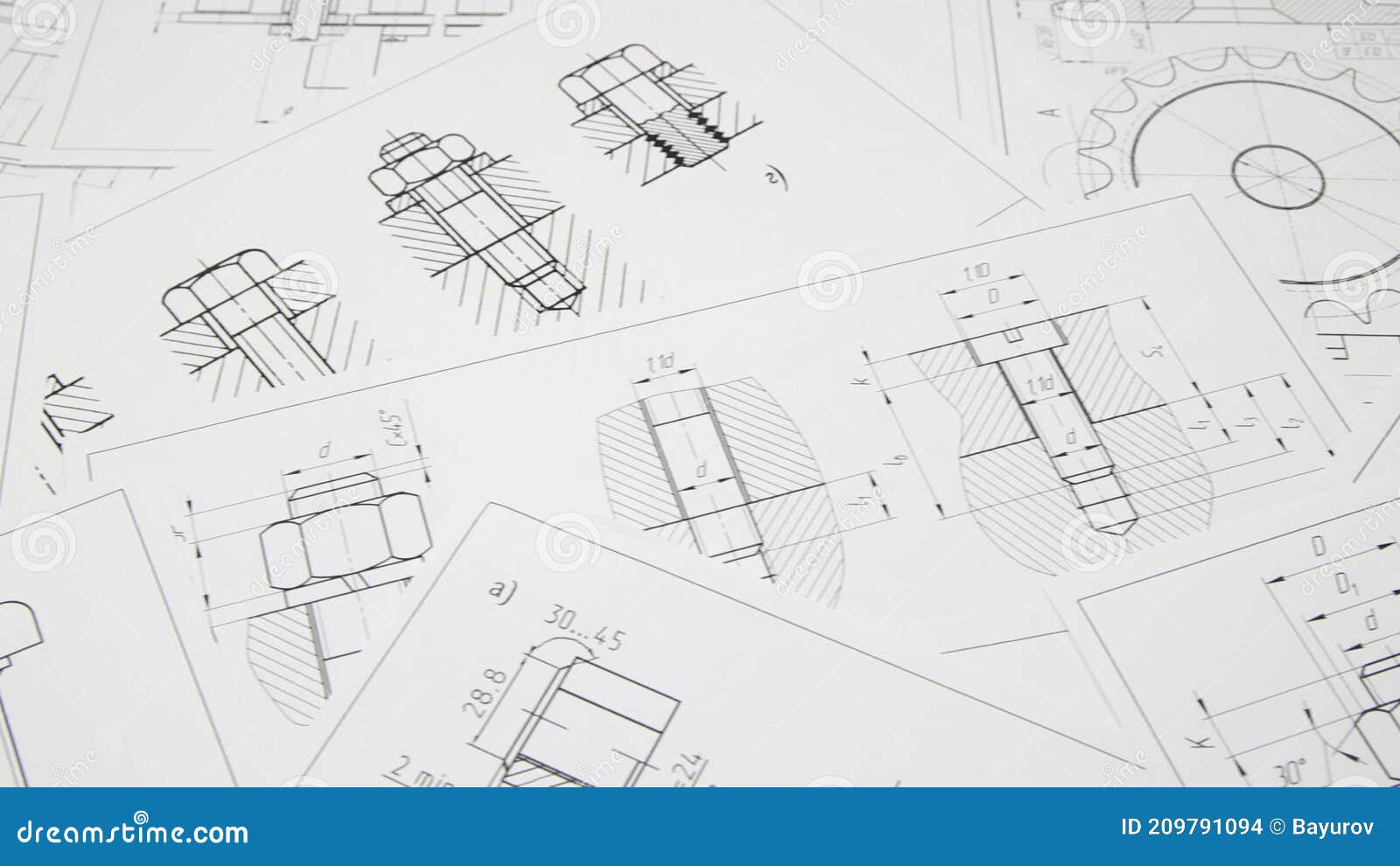 Paper Engineering Drawings of Hardware. Design Project. Stock Footage ...