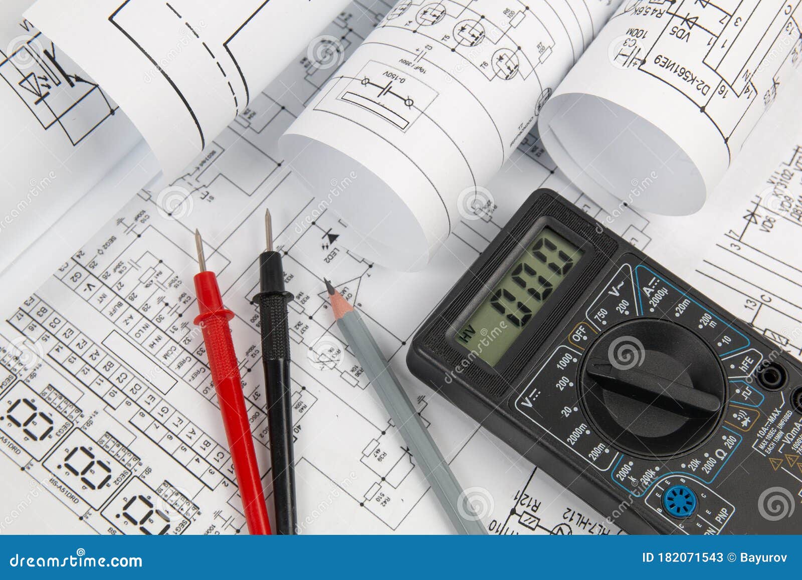 Paper Engineering Electronic Drawings, Pencils and Digital Multimeter ...