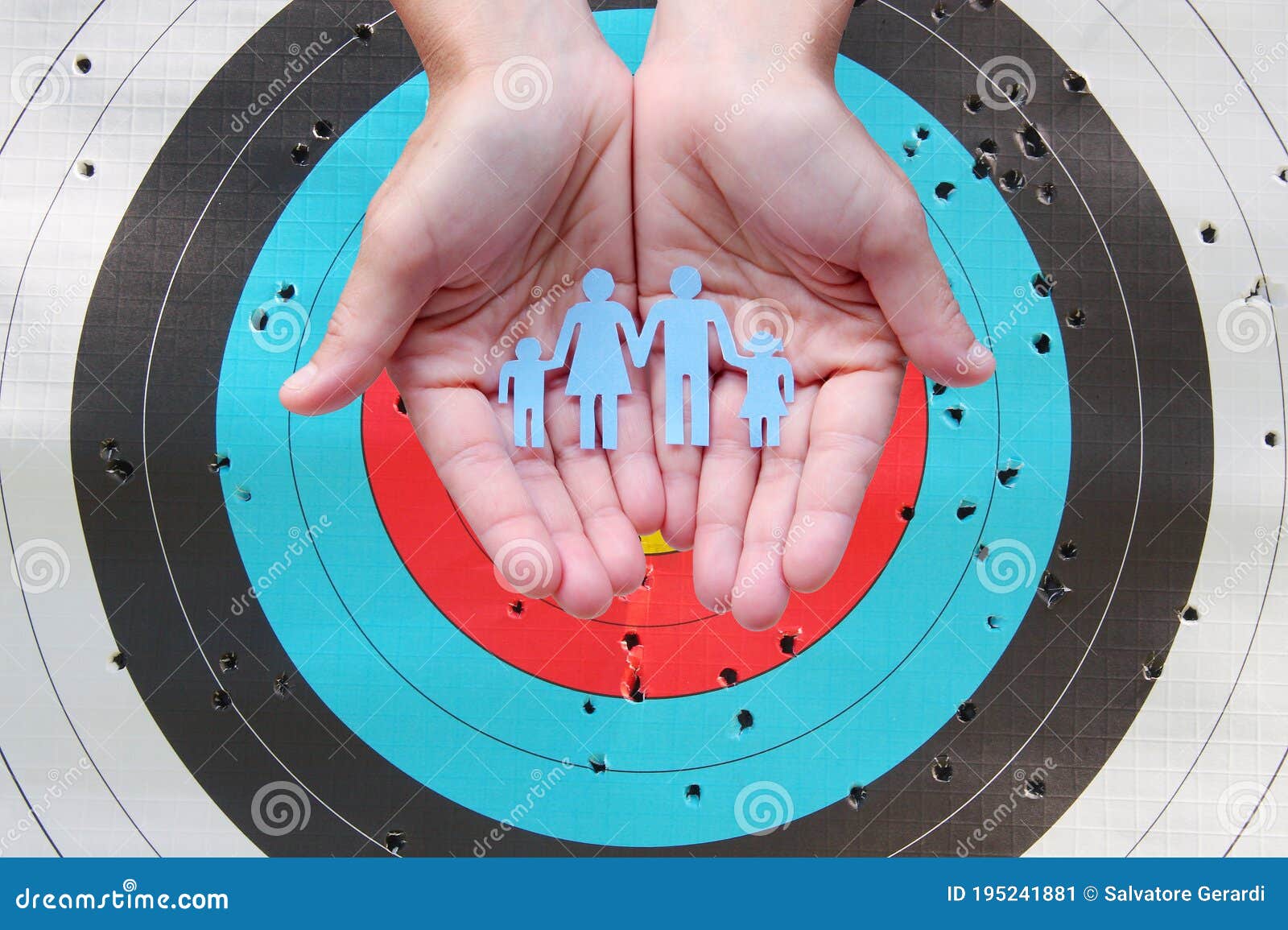 Paper Family in Hands on Archery Target Background Stock Image - Image ...