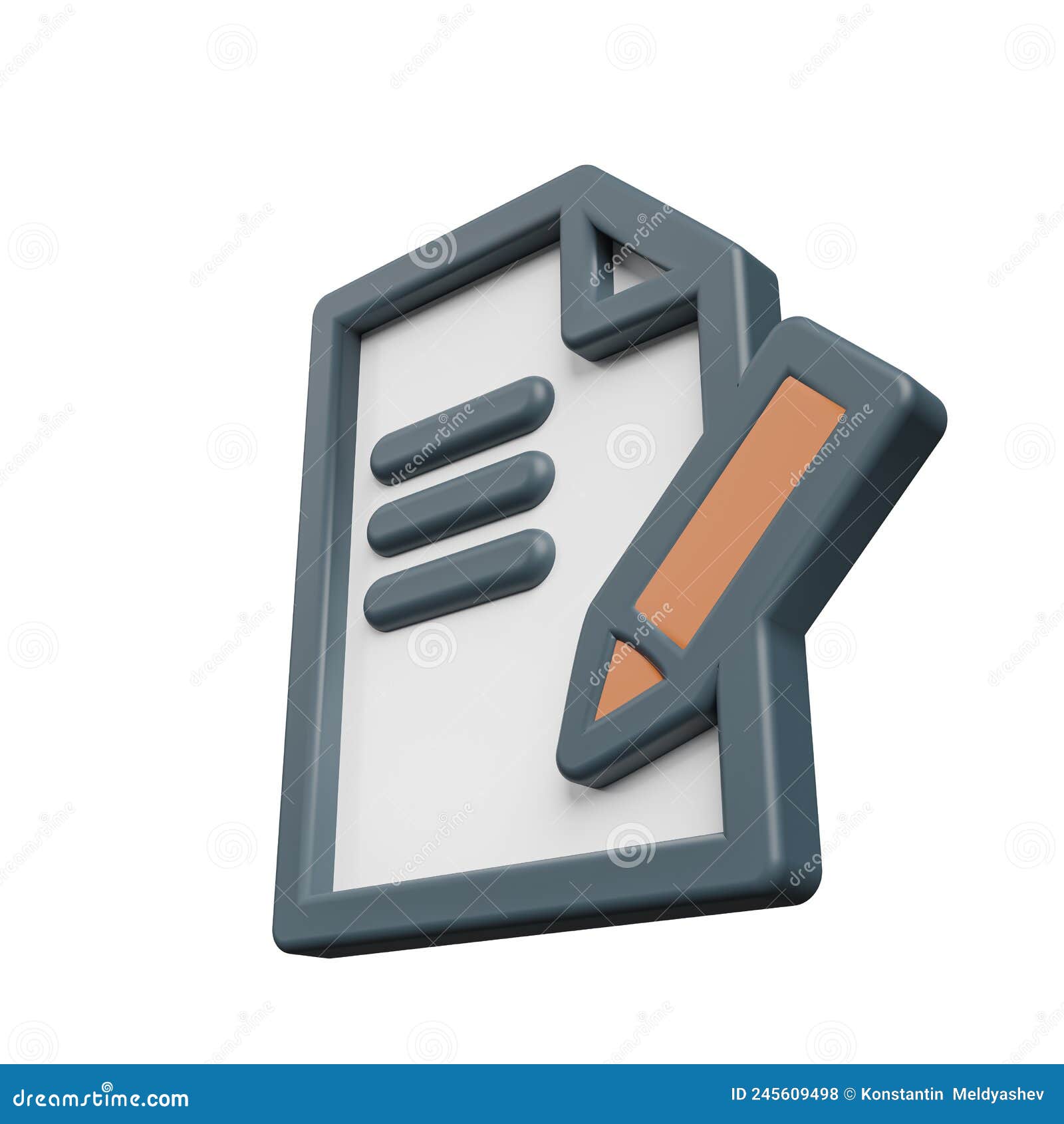 Paper or File with Pencil Bottom Left View 3d Icons Render Illustration ...