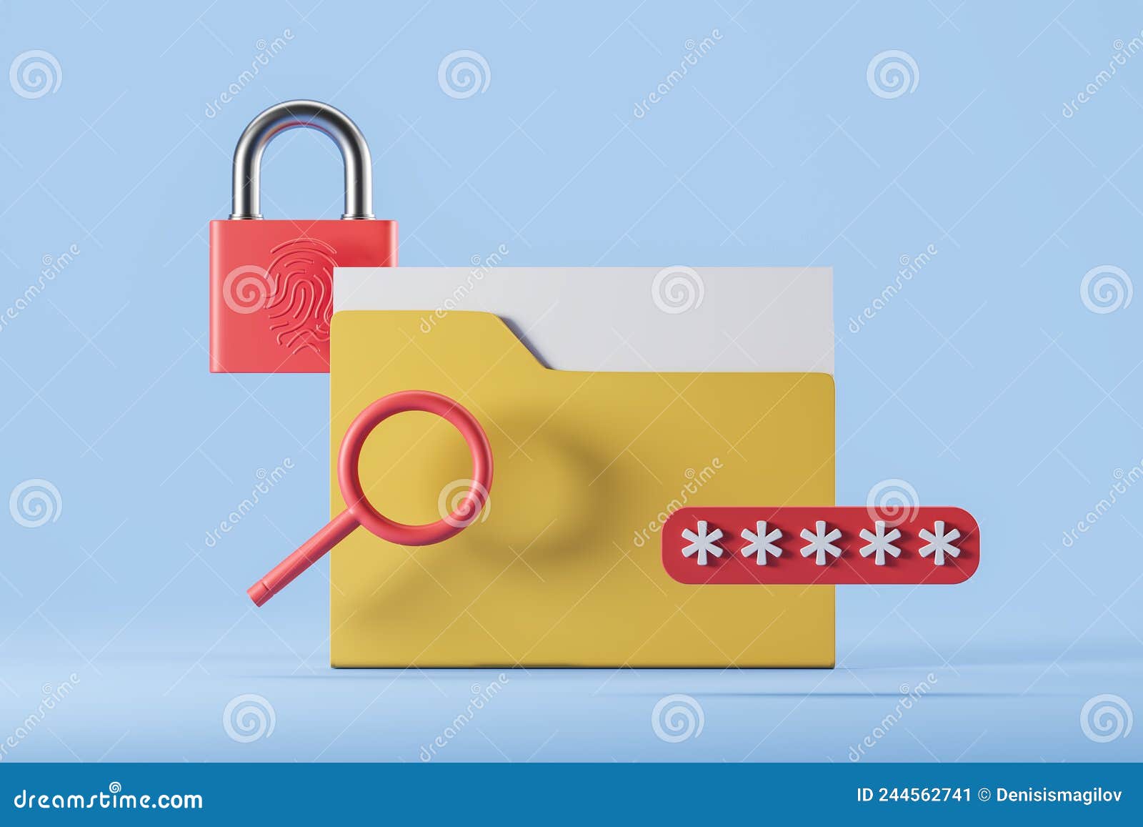 Paper Files in Folder, Padlock and Password. Access and Protection ...