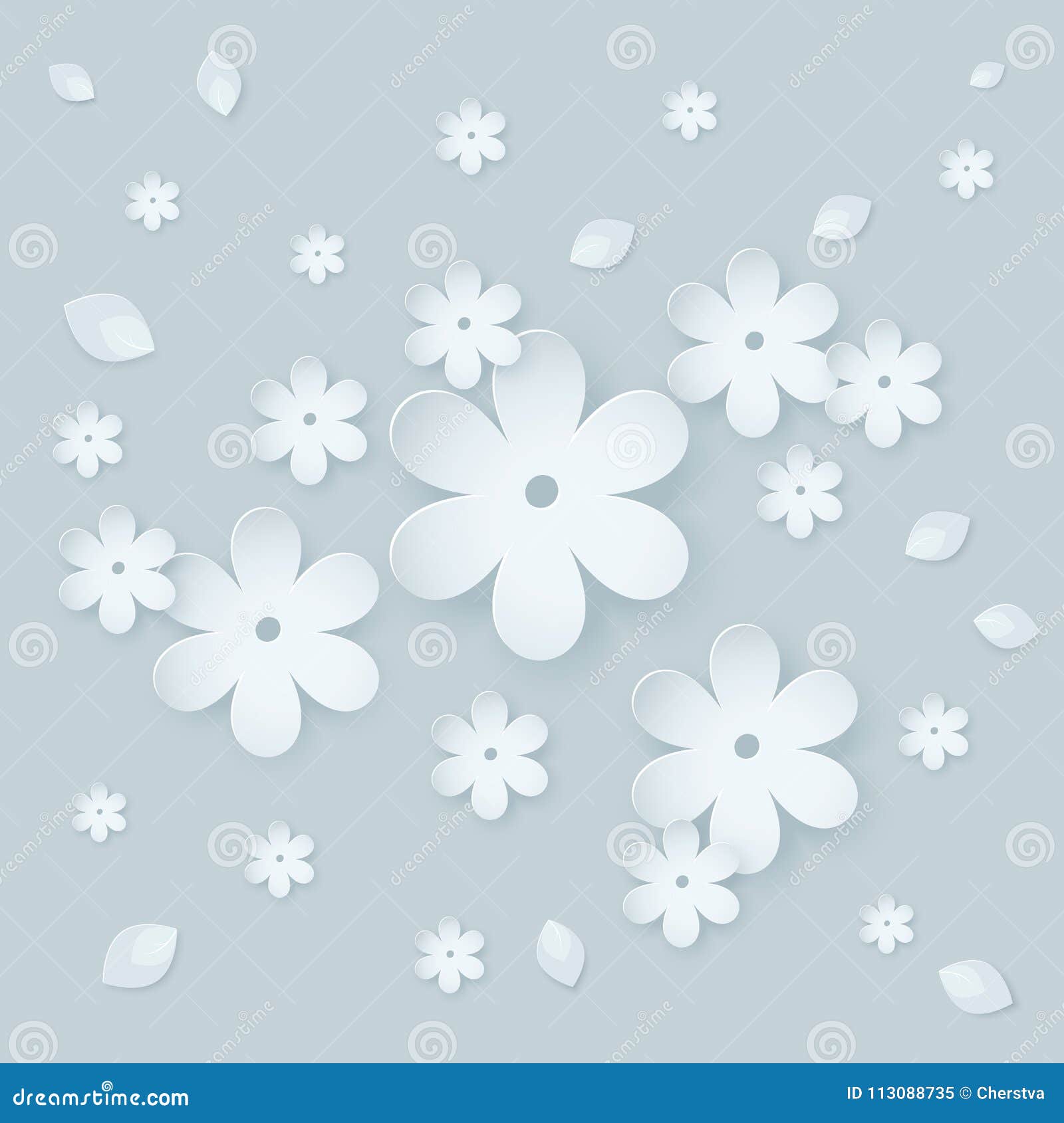 Paper Flower Background. Vector Illustration on Light Gray Blue ...