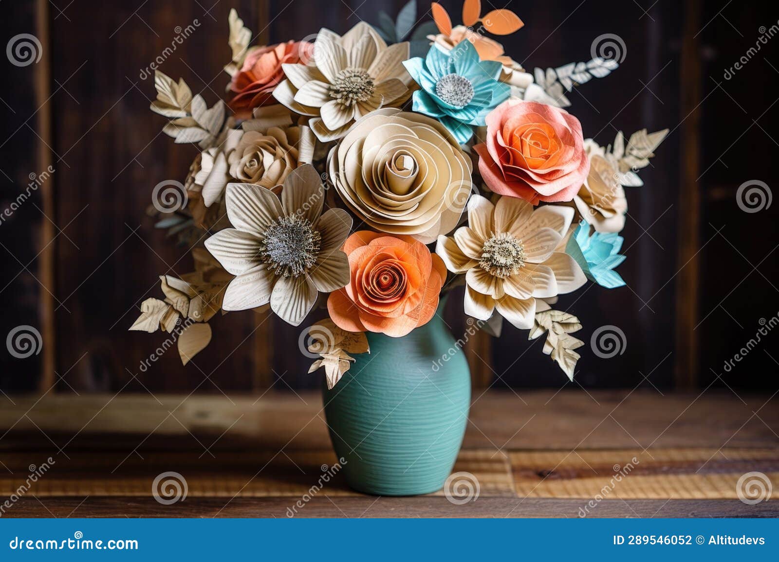 Paper Flower Centerpiece on a Rustic Wooden Table Stock Photo - Image ...