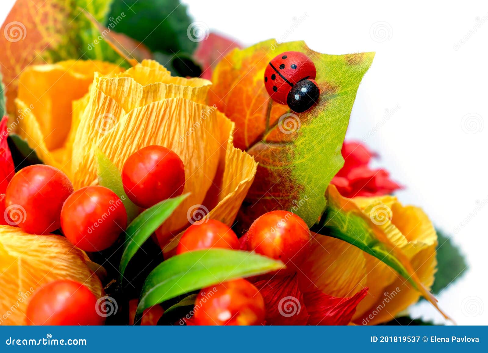 Paper Flowers and Berries Ladybug for Congratulations on the Day of ...