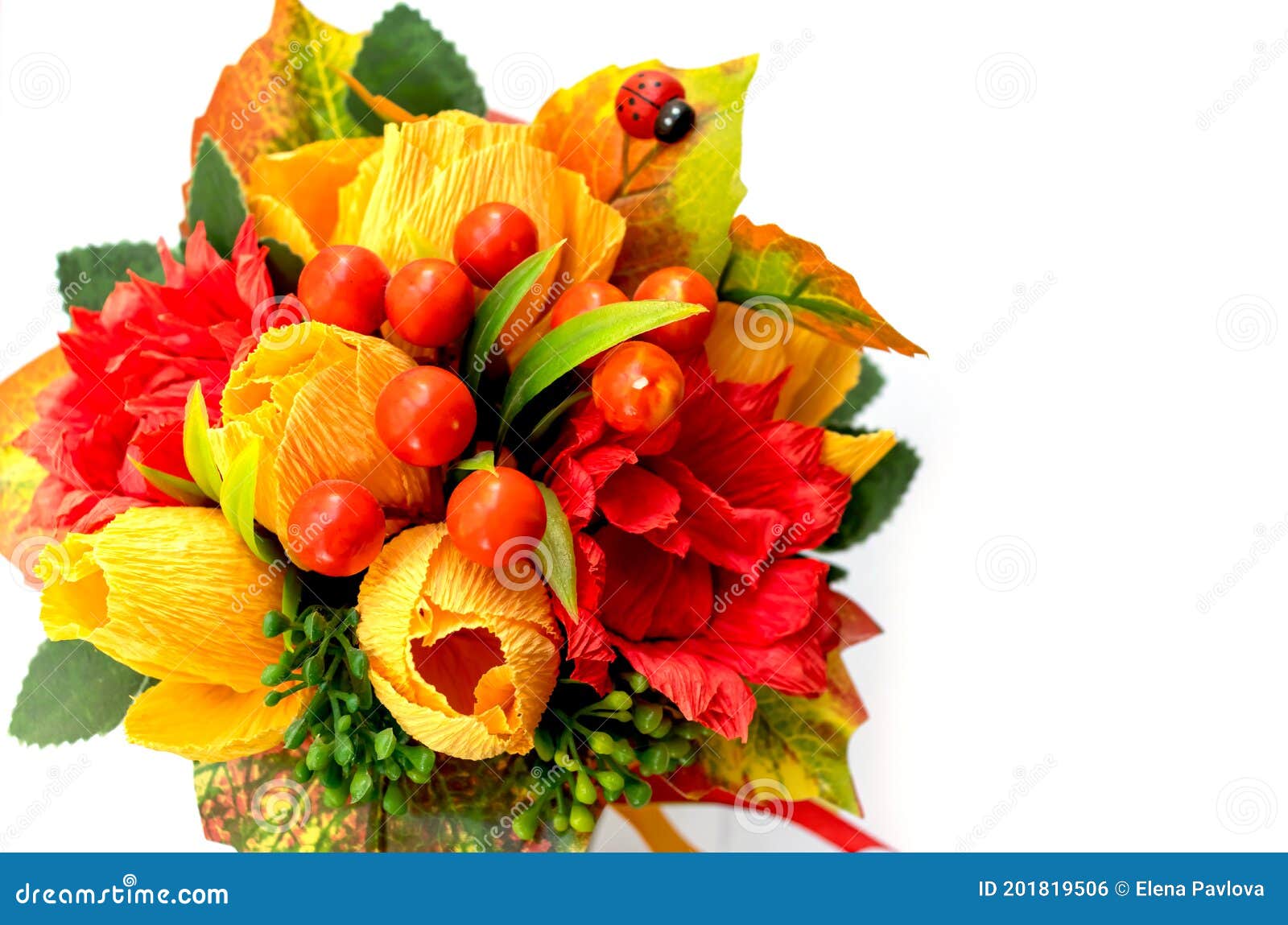 Paper Flowers and Berries Ladybug for Congratulations on the Day of ...