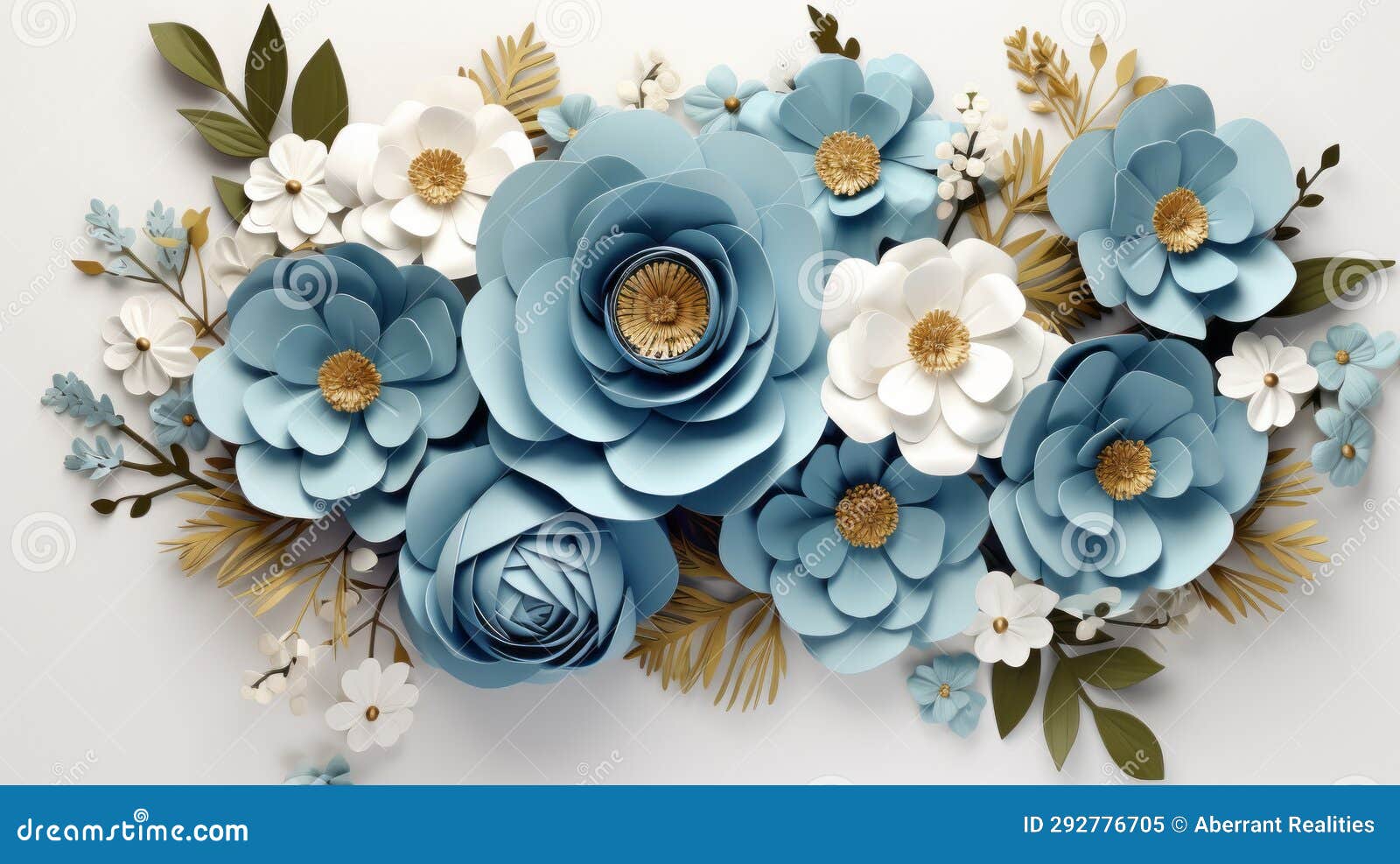 Paper Flowers in Blue and White on a White Background Stock ...