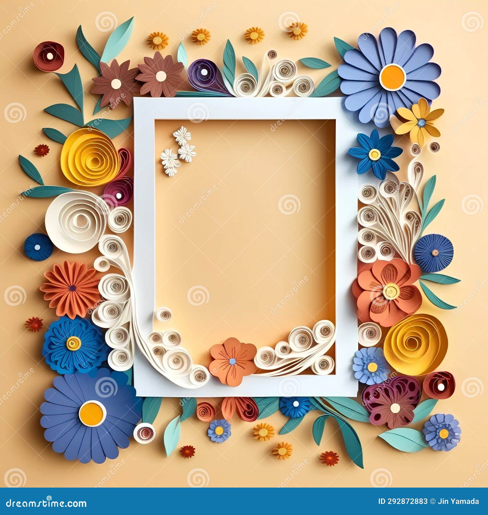 Paper Flowers and Frame on Orange Background. Vector Illustration Stock ...