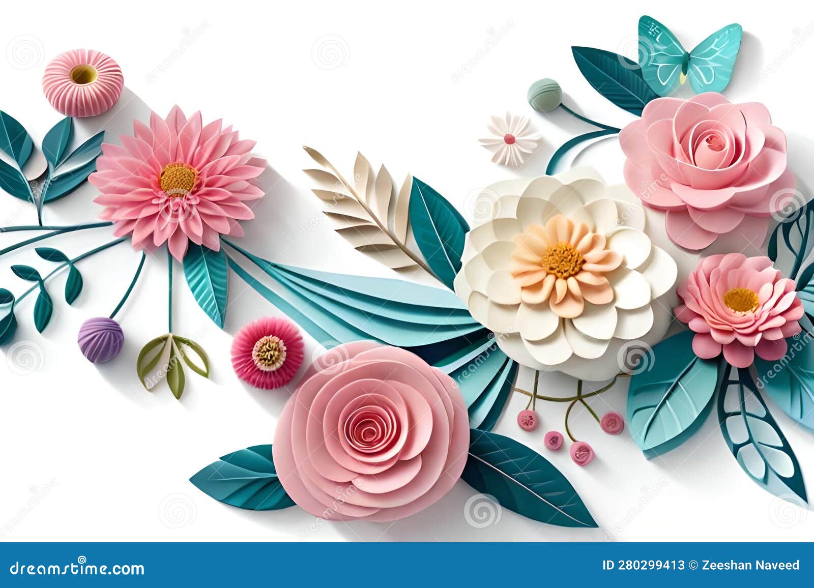 Paper Flowers Pattern on White Background. Stock Illustration ...