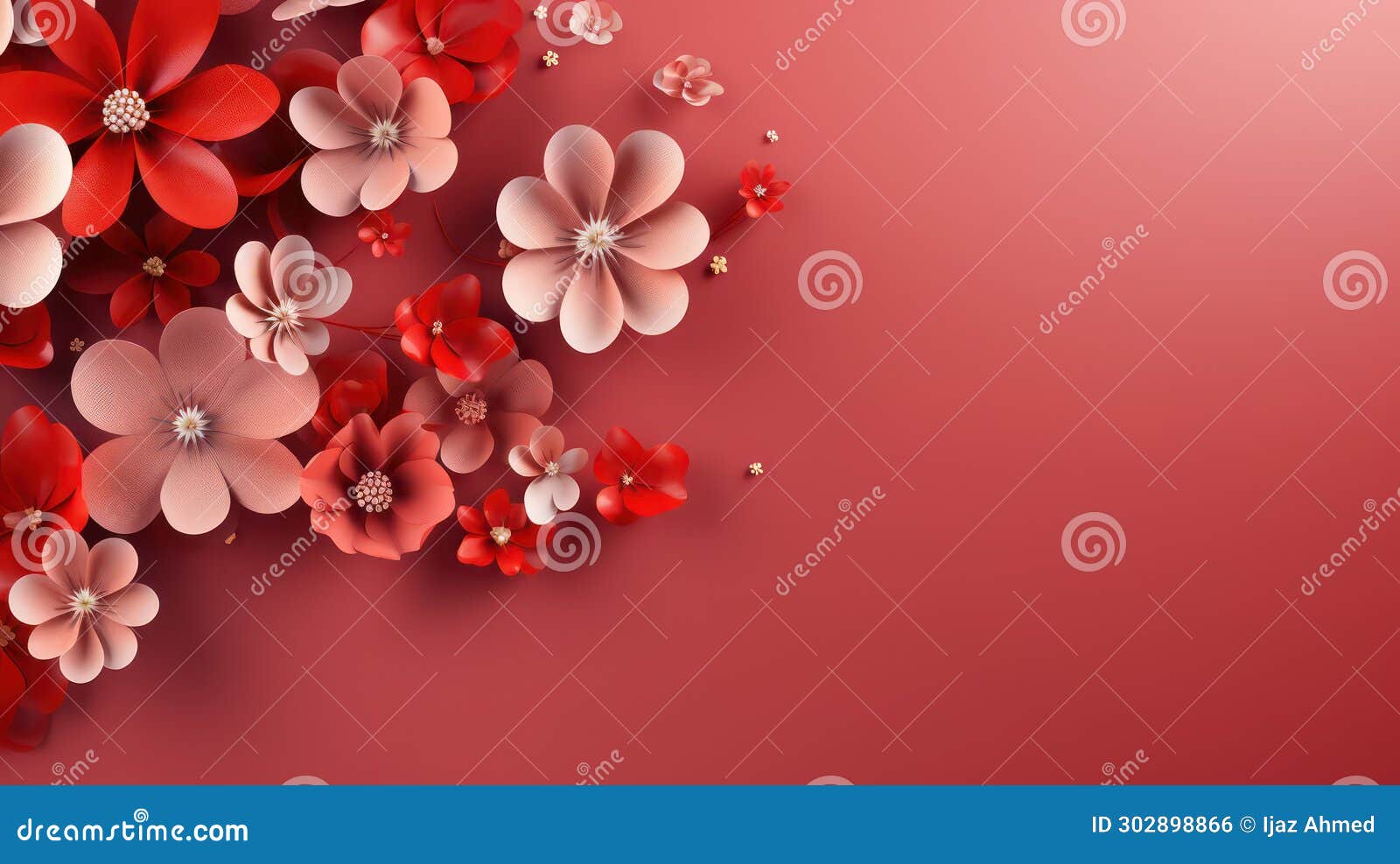 Paper Flowers on a Red Background. Floral Background Stock Illustration ...