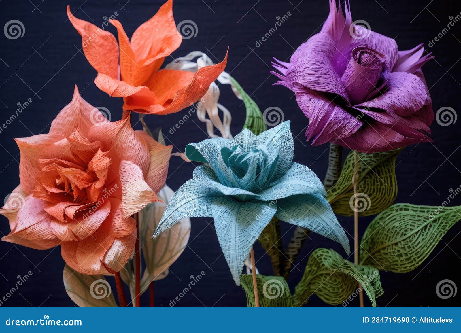 Paper Flowers in Various Stages of Bloom Stock Illustration ...