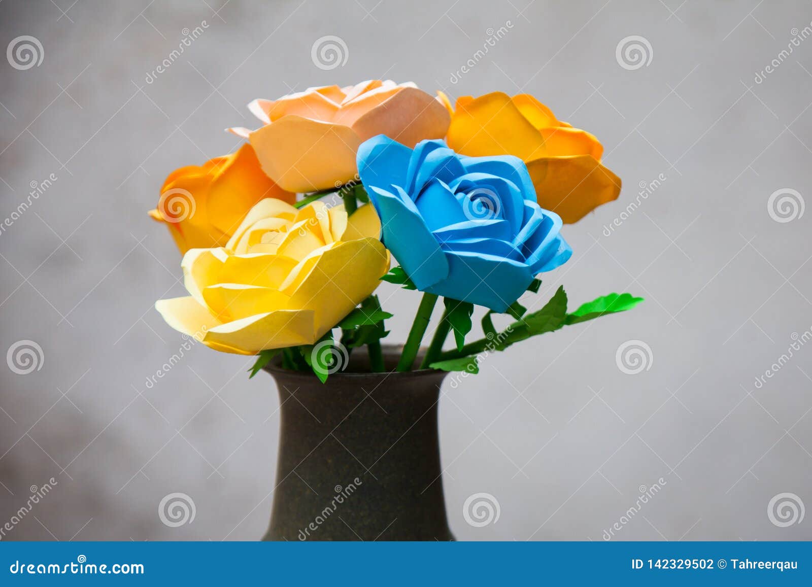Paper flowers in a vase stock photo. Image of rose, beauty - 142329502