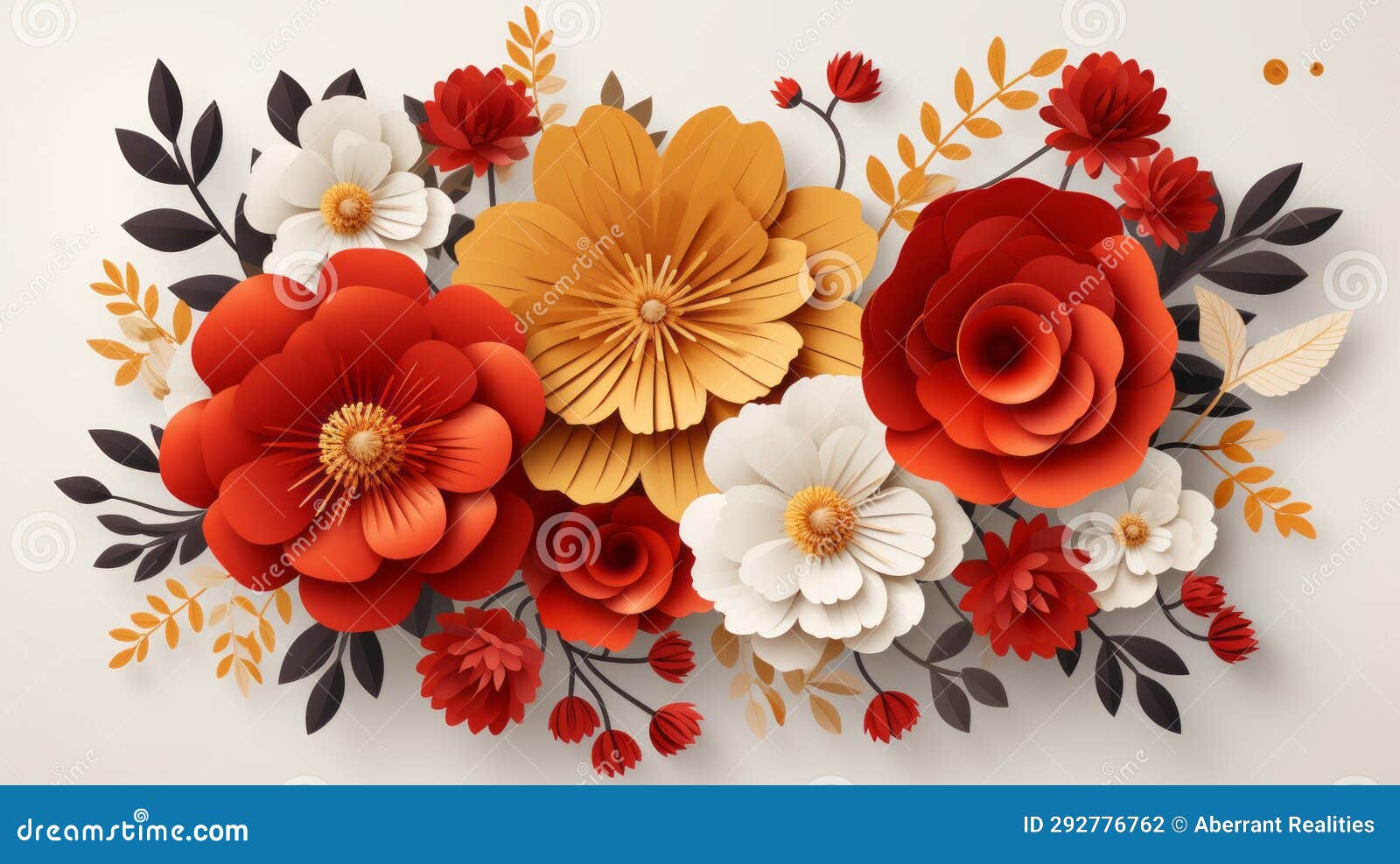 Paper Flowers on a White Background with Red Orange and White Flowers ...