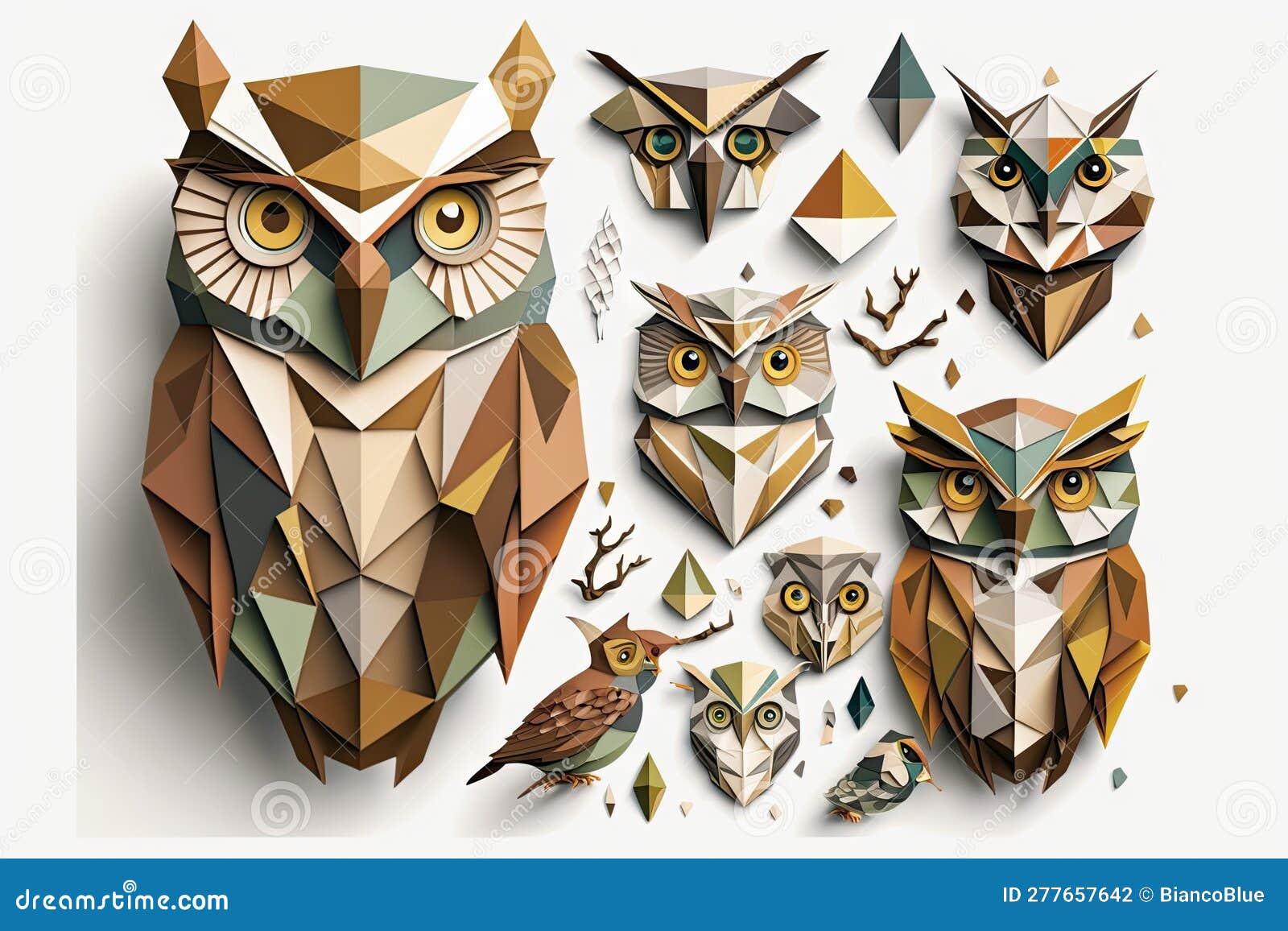 Paper Folding of Owl Graphic with Polygon Style Isolated on White ...