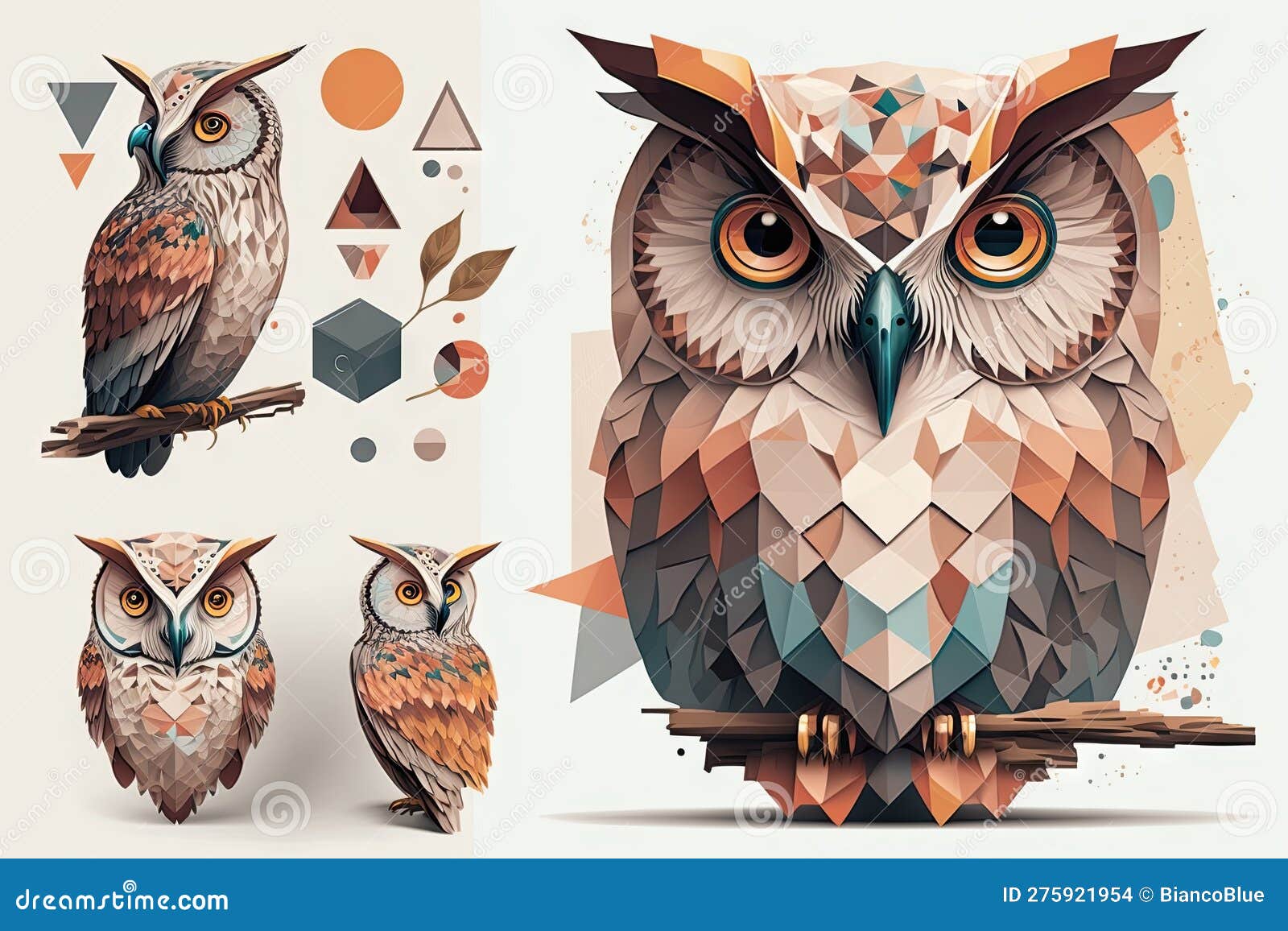Paper Folding of Owl Graphic with Polygon Style Isolated on White ...