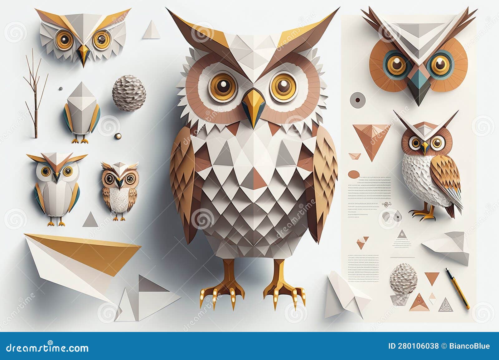 Paper Folding of Owl Graphic with Polygon Style Isolated on White ...