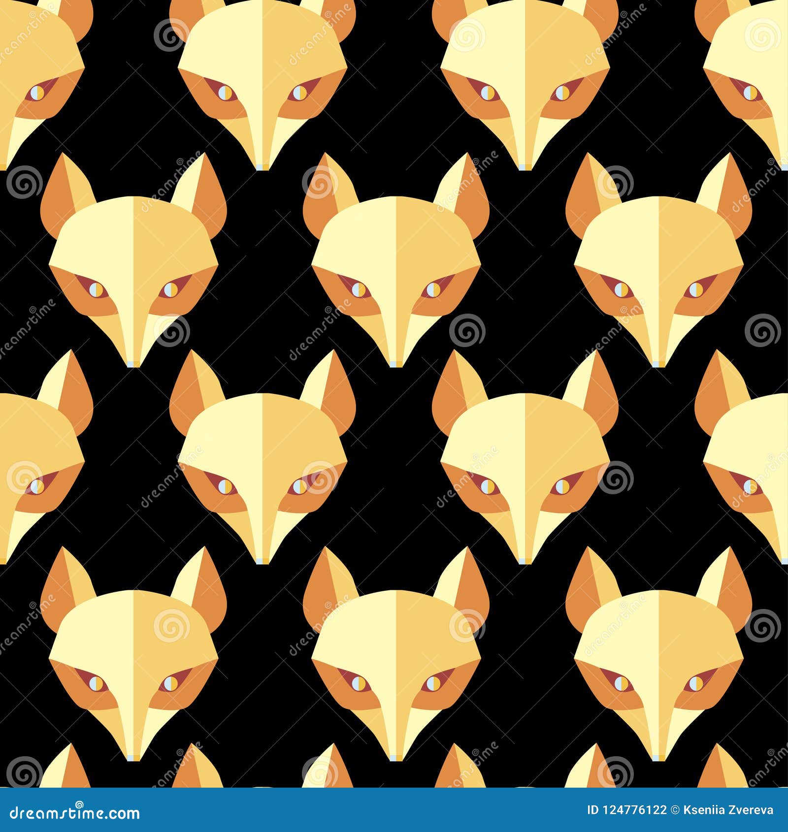 Paper Foxes Black Vector Seamless Pattern Stock Vector - Illustration ...