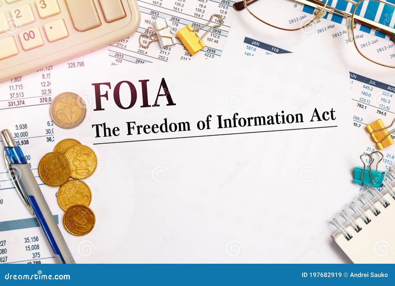 Paper with the Freedom of Information Act FOIA on a Table Stock Image ...