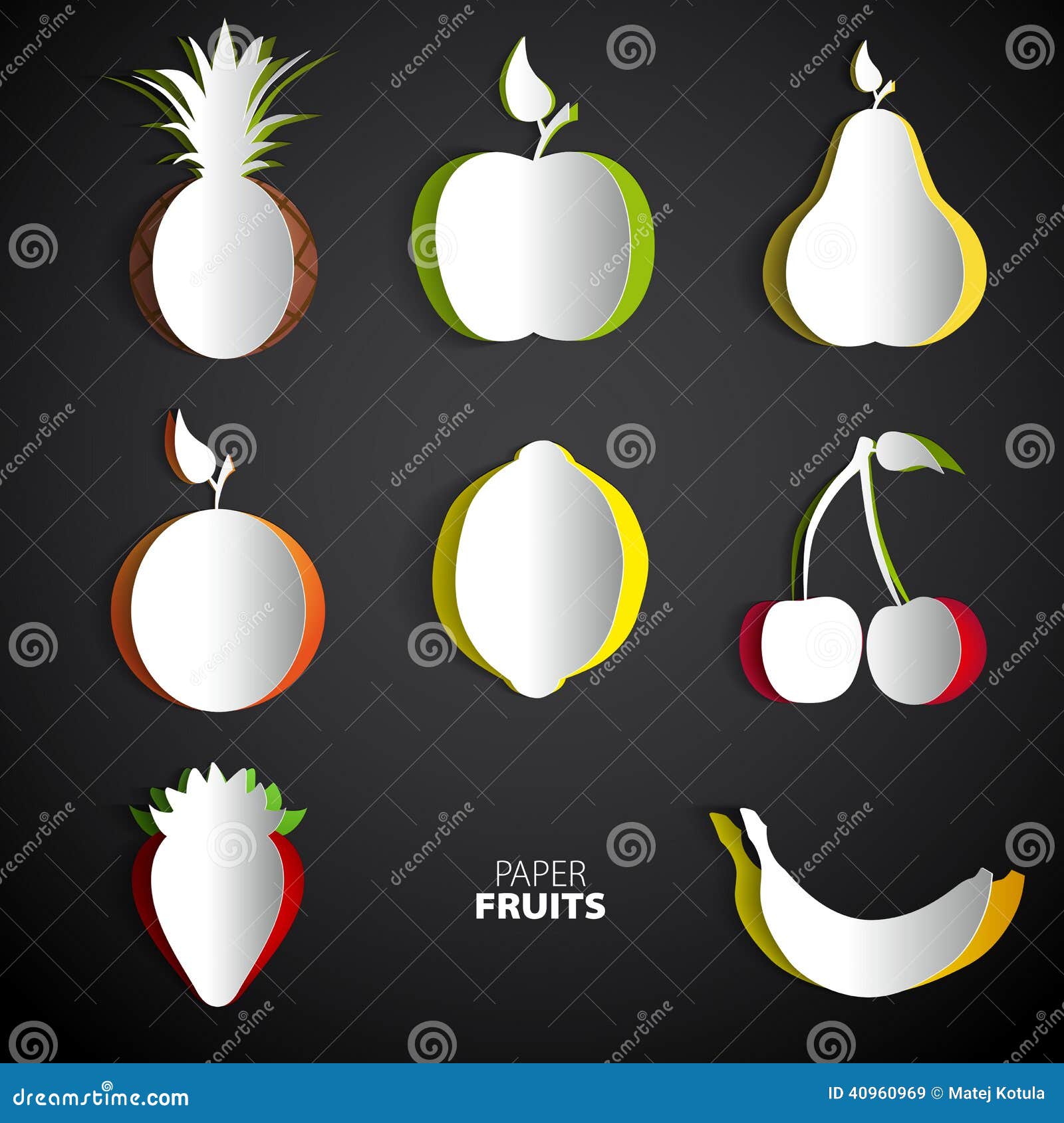 Paper Fruit Set Cut Out - Mix Design Card Illustration Stock ...