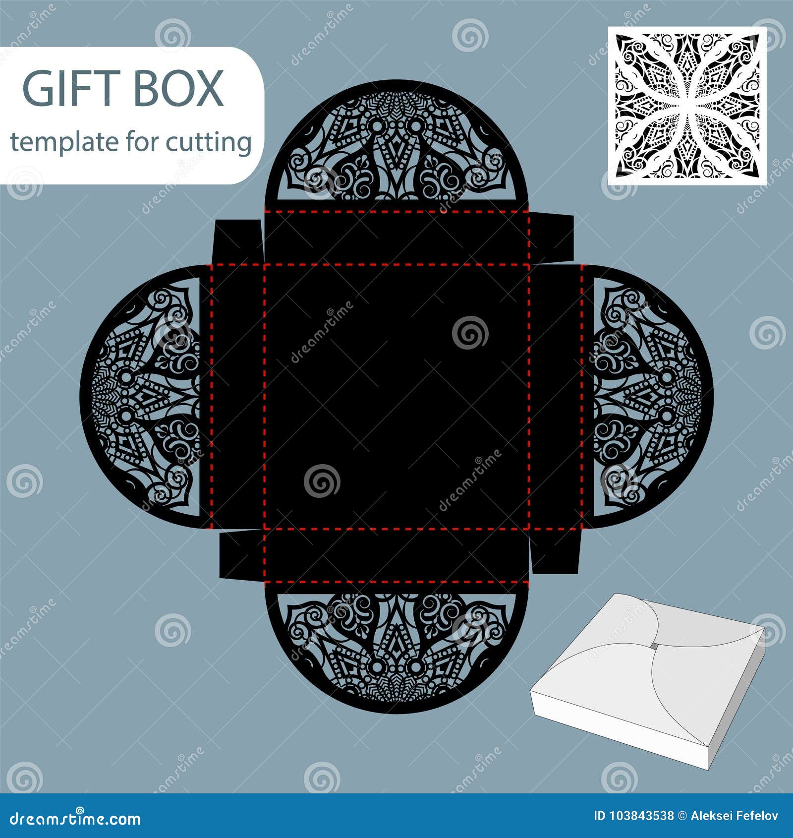 Paper Gift Box, Lace Pattern, Square Bottom, Cut Out Template ...