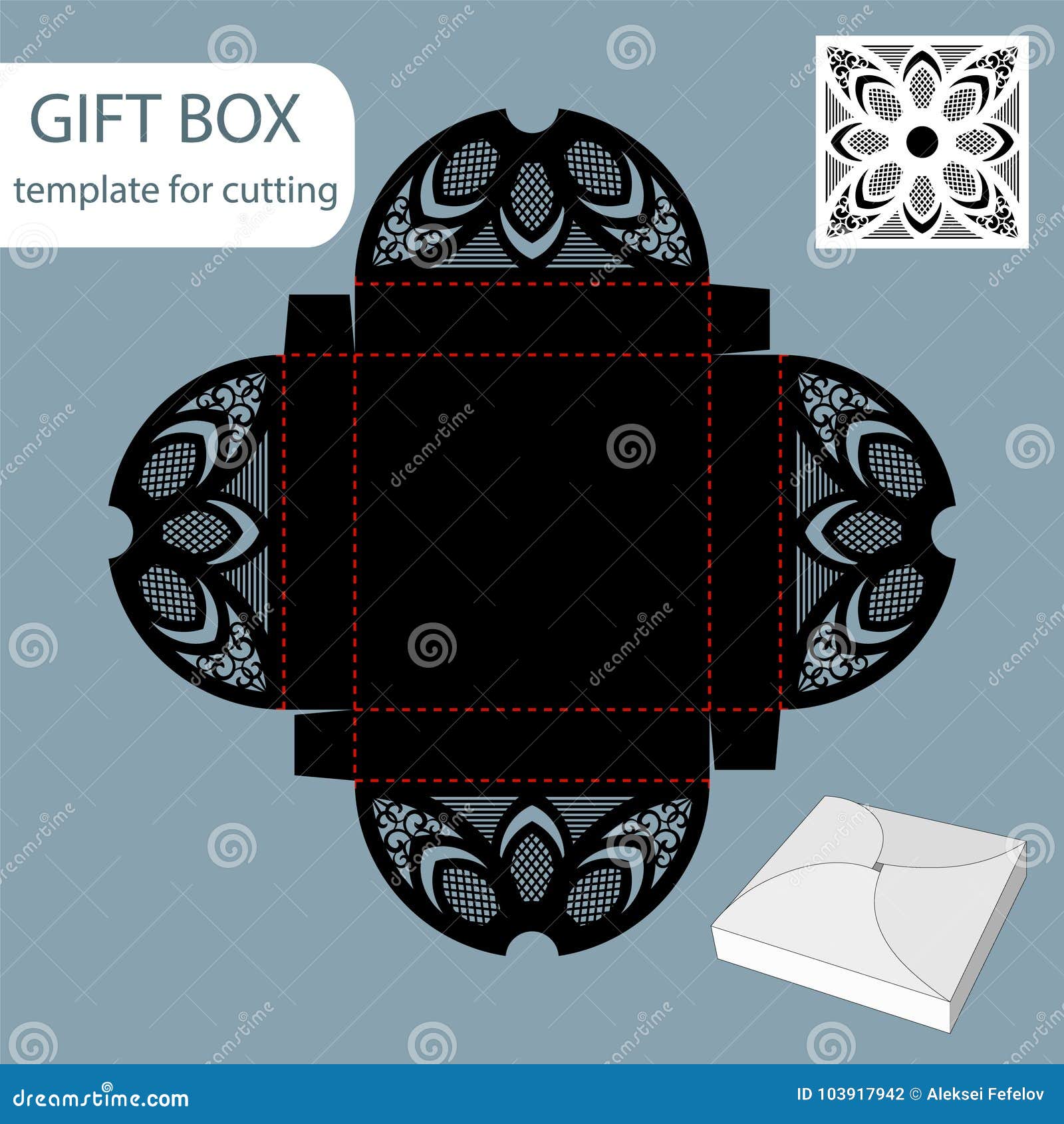Paper Gift Box, Lace Pattern, Square Bottom, Cut Out Template ...