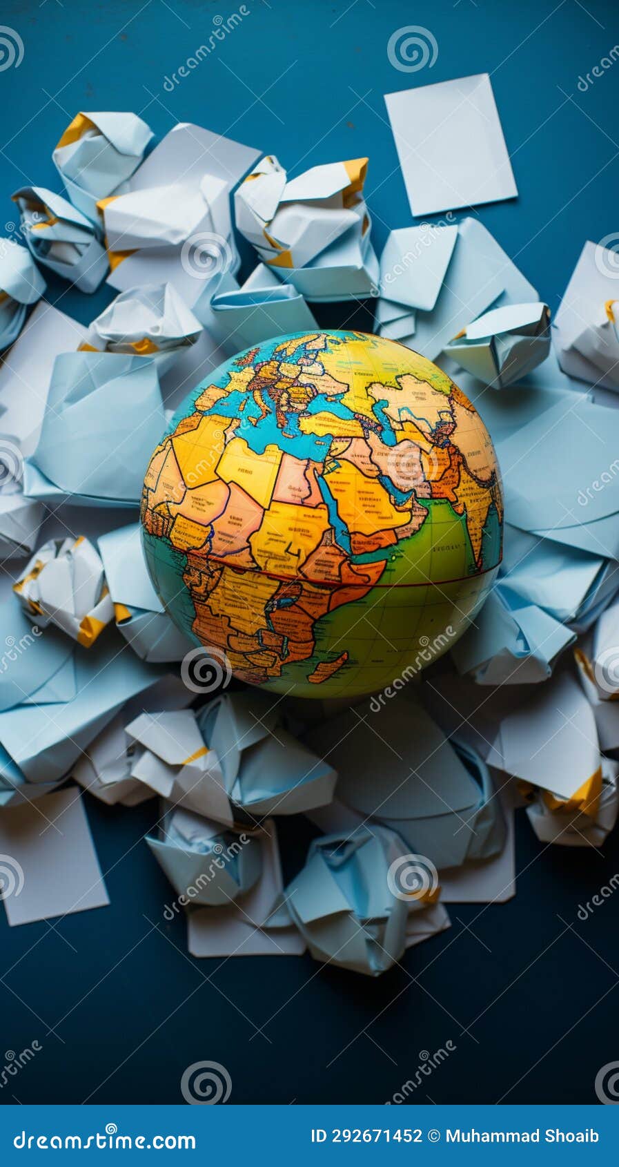 Paper and a Globe Arranged in a Flat Lay Composition Stock Illustration ...