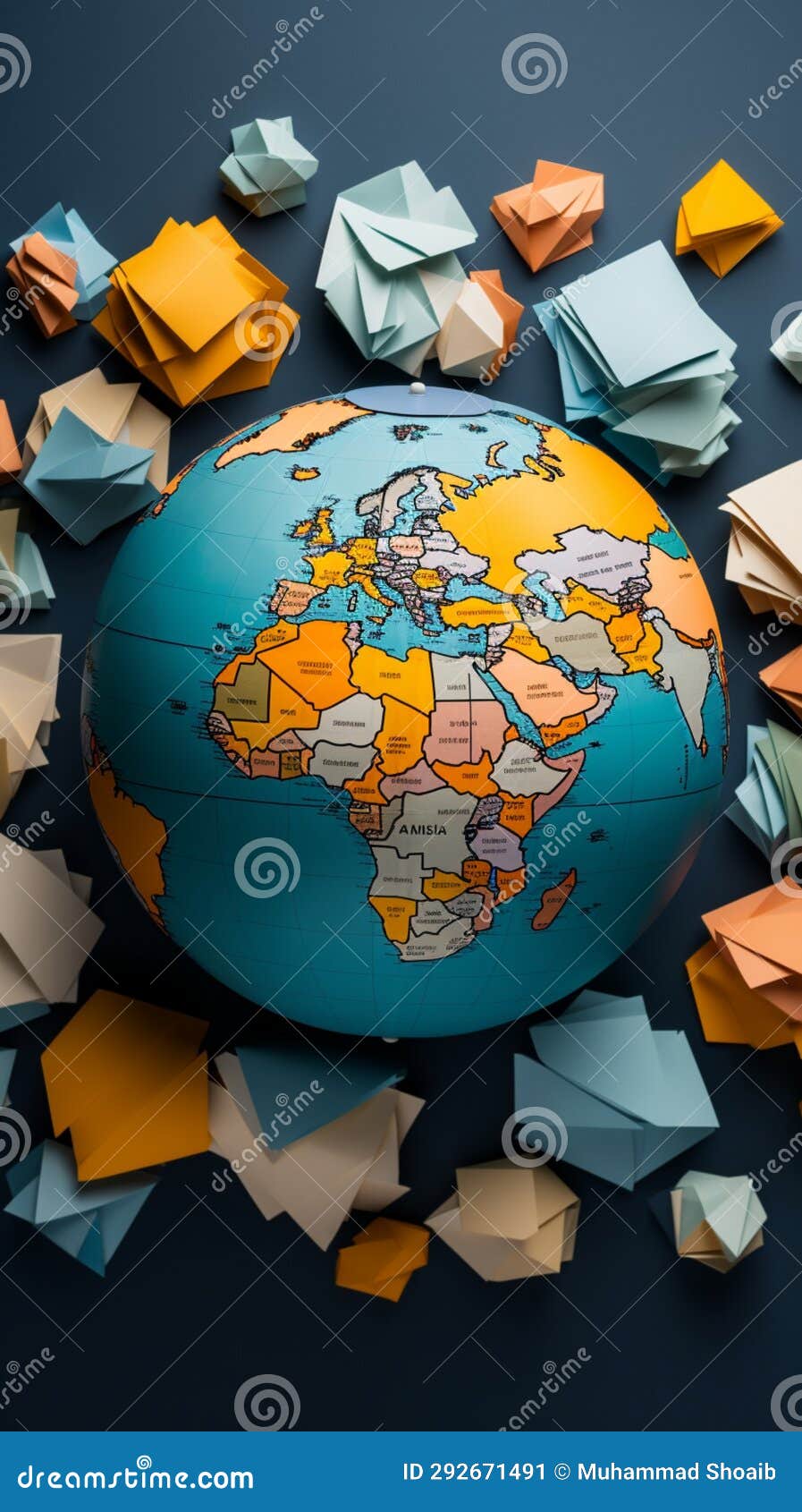 Paper and a Globe Arranged in a Flat Lay Composition Stock Illustration ...