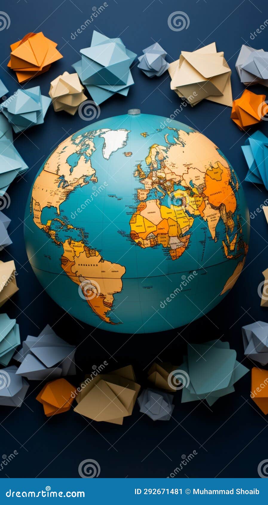 Paper and a Globe Arranged in a Flat Lay Composition Stock Illustration ...