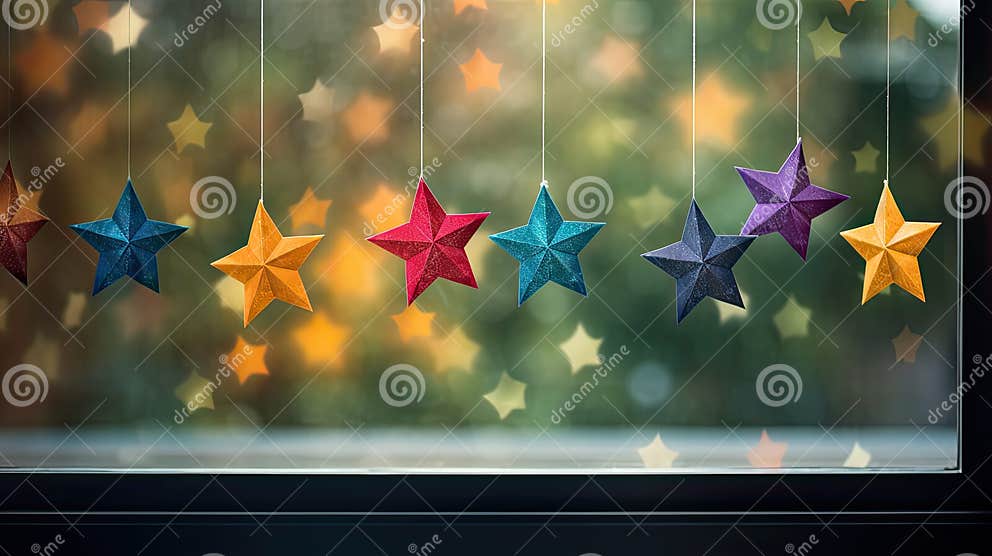 Paper hanging stars stock illustration. Illustration of dappled - 313834005