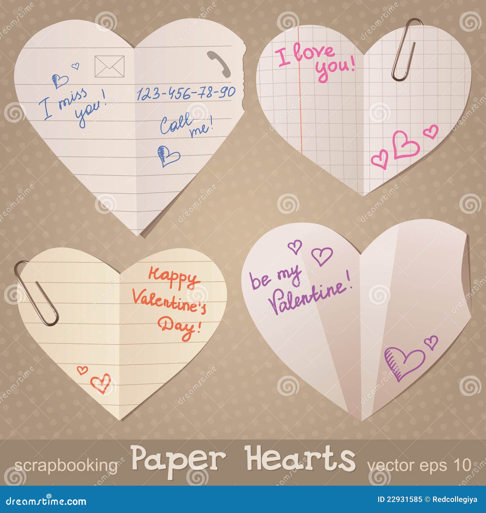 Paper hearts stock vector. Illustration of message, notepad - 22931585