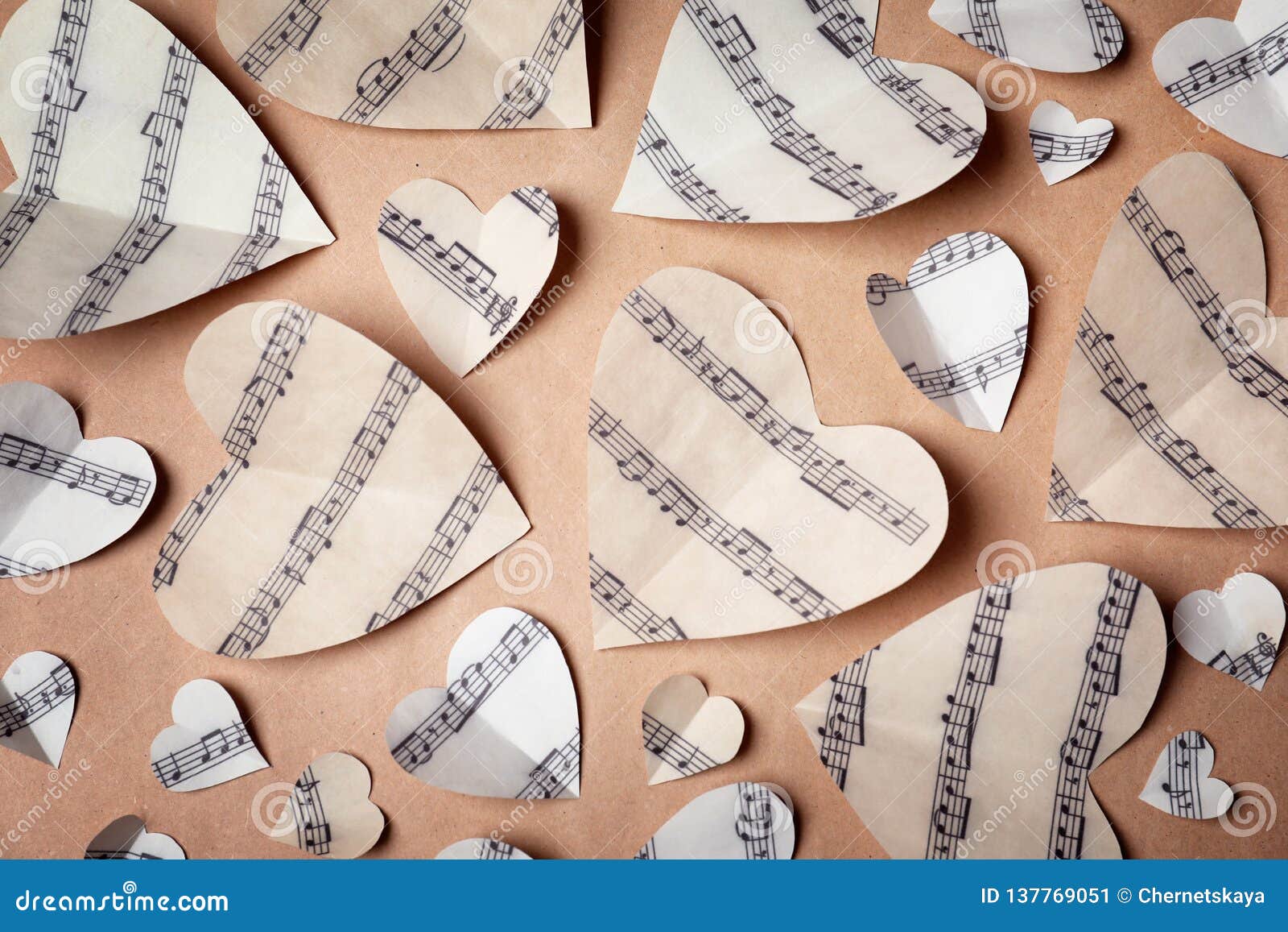 Paper Hearts with Music Notes on Color Background Stock Image - Image ...