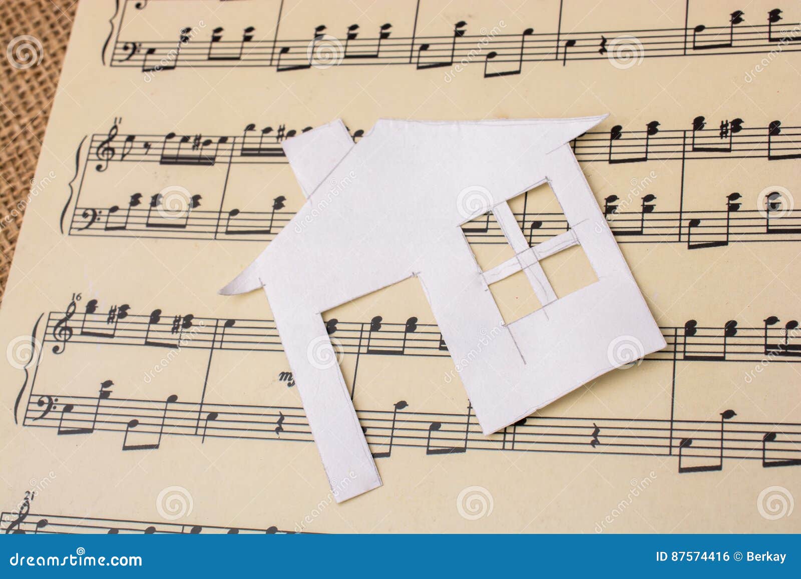 Paper House on a Paper with Musical Notes Stock Photo - Image of house ...