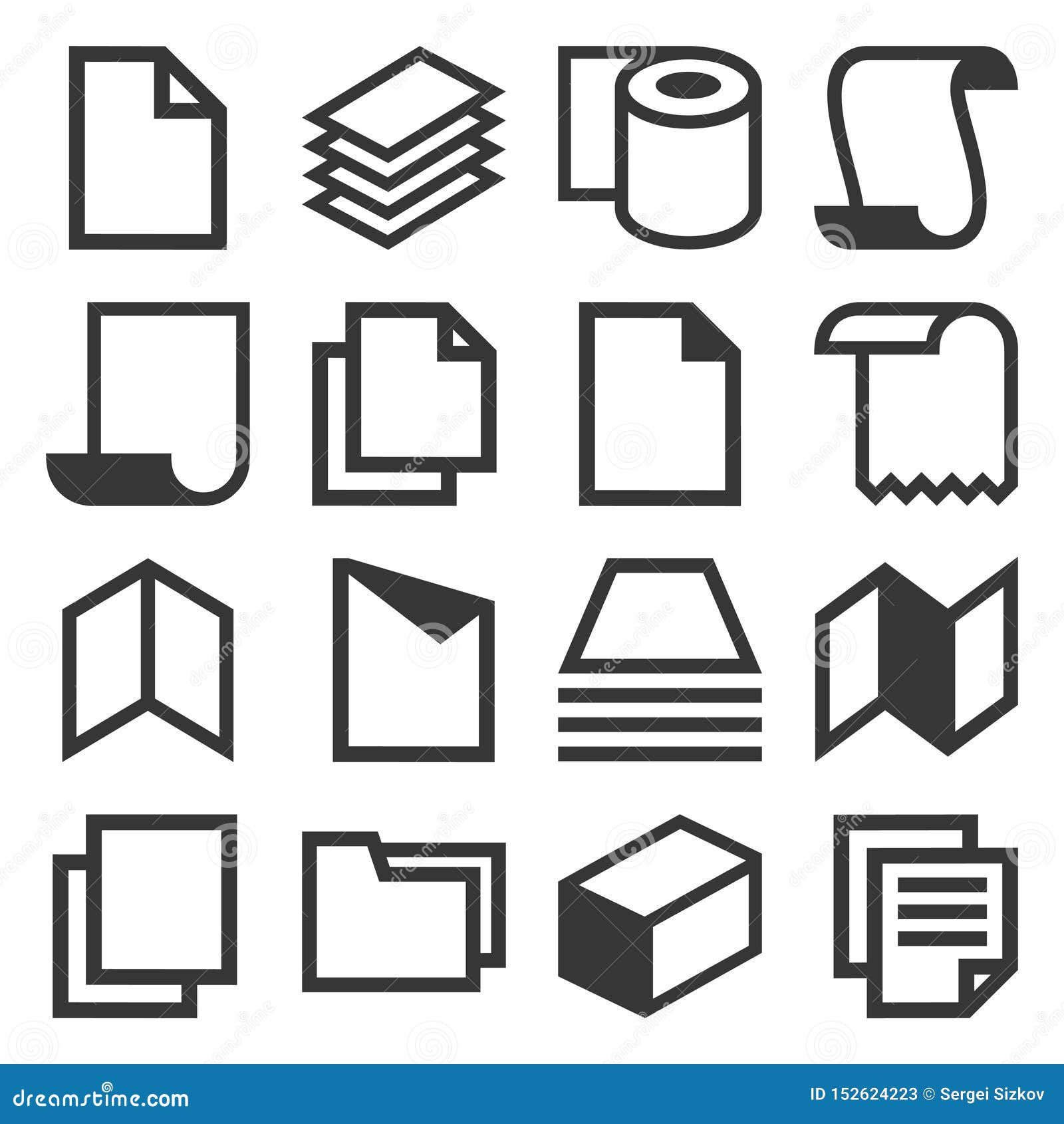 Paper Icons Set on White Background. Vector Stock Vector - Illustration ...