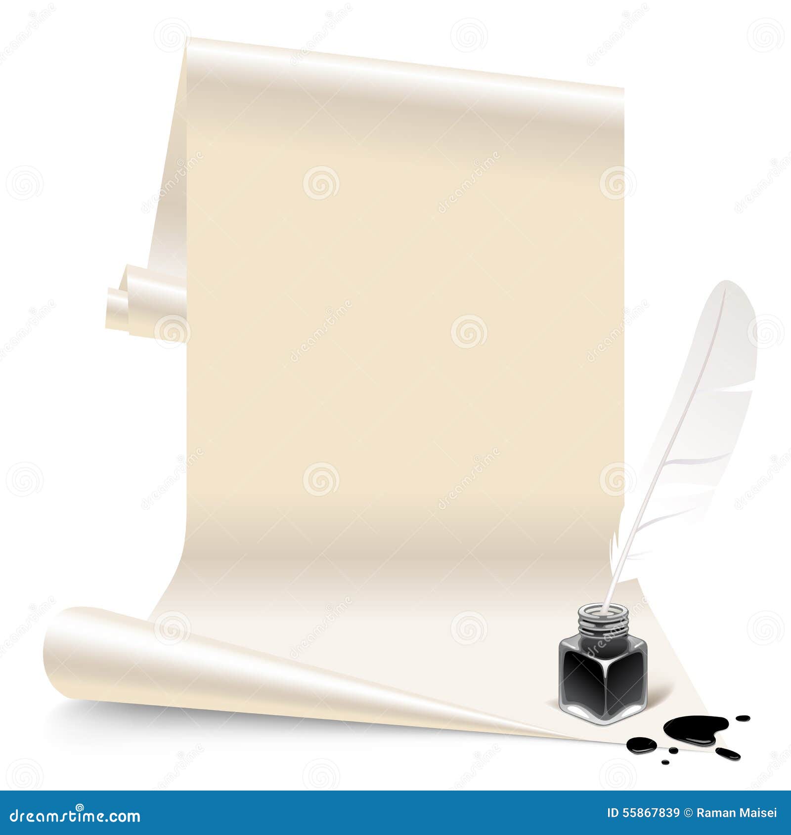 Paper with an Inkwell and Feather Stock Vector - Illustration of poetry ...