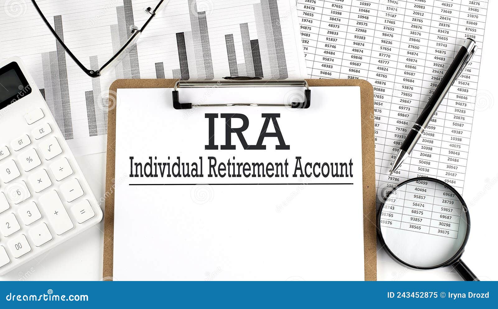Paper with IRA on Table with Charts Stock Image - Image of business ...
