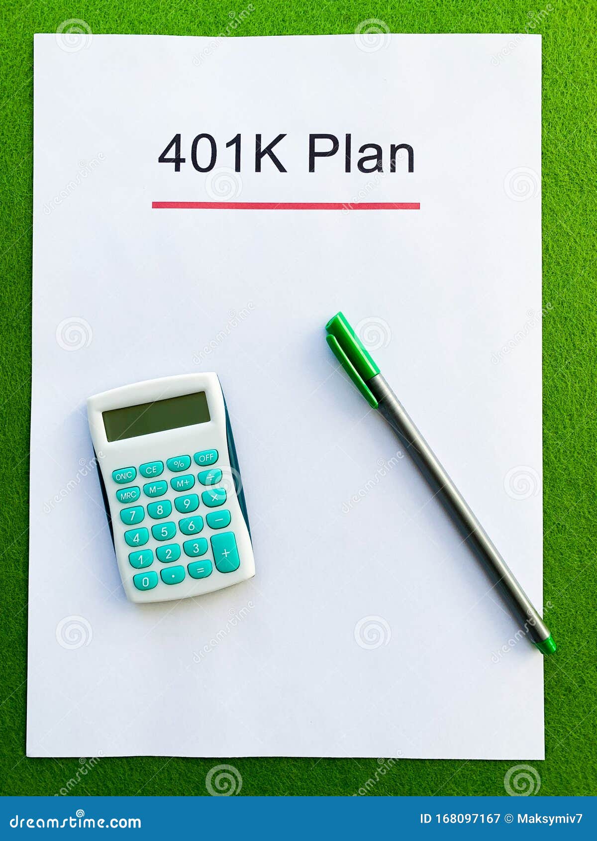 Paper with 401k Plan on Green Background. Stock Image - Image of ...