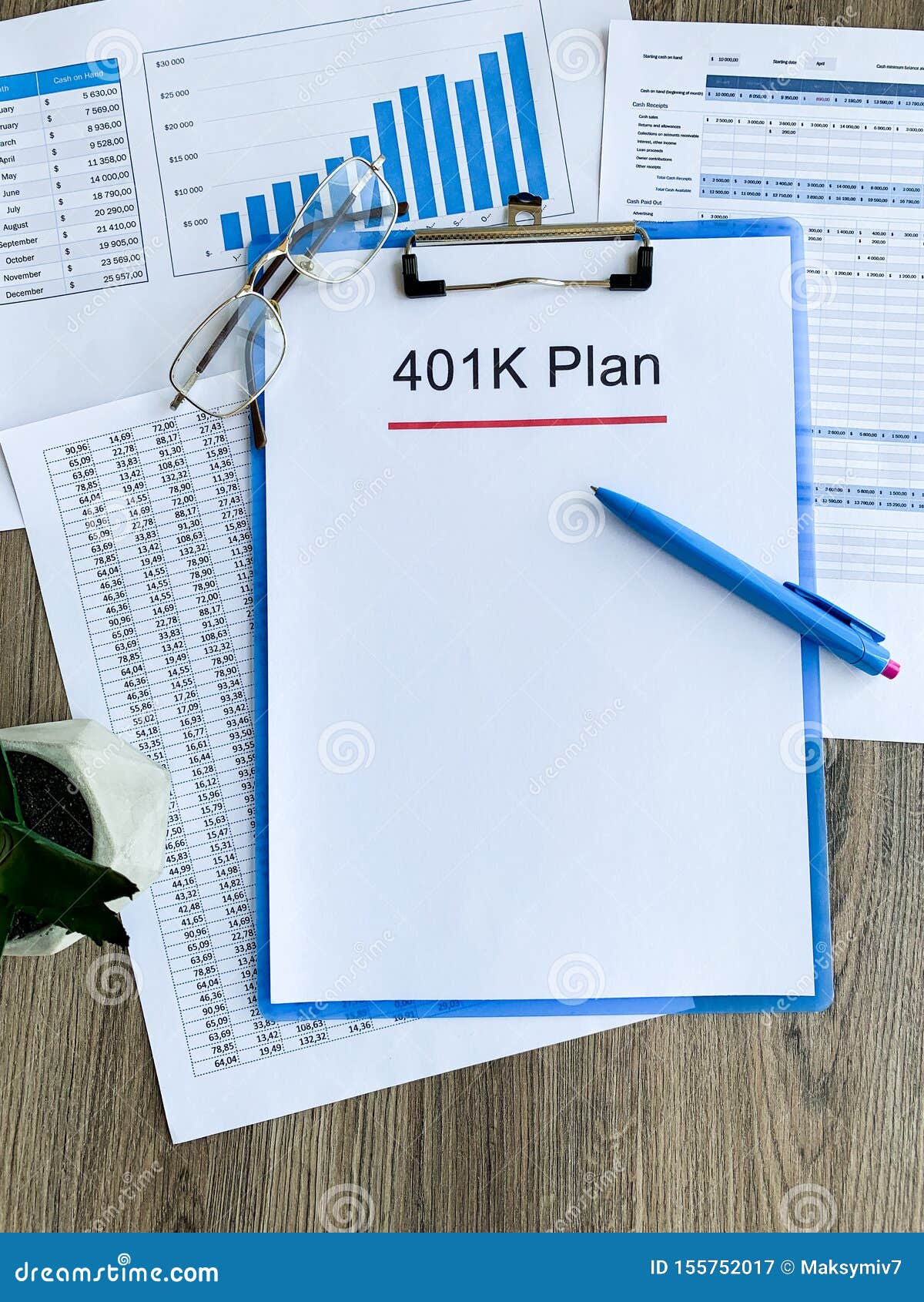 Paper with 401k Plan on Wood Table. Stock Image - Image of finances ...