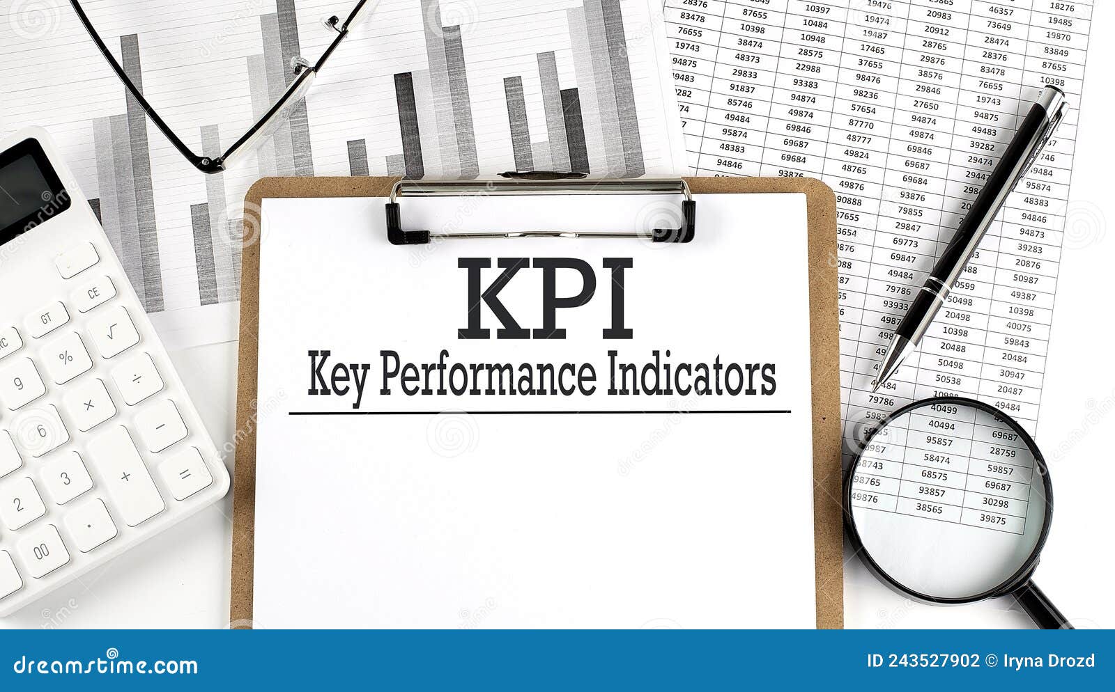 Paper with KPI on Table with Charts Stock Photo - Image of information ...