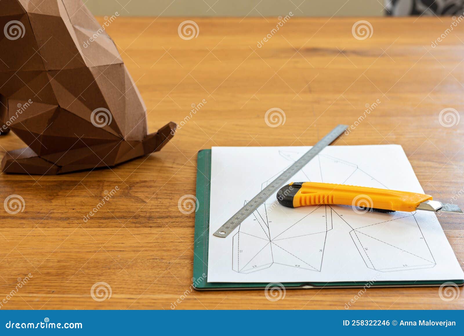 Paper, Linear and Knife on the Table for DIY Stock Photo - Image of ...