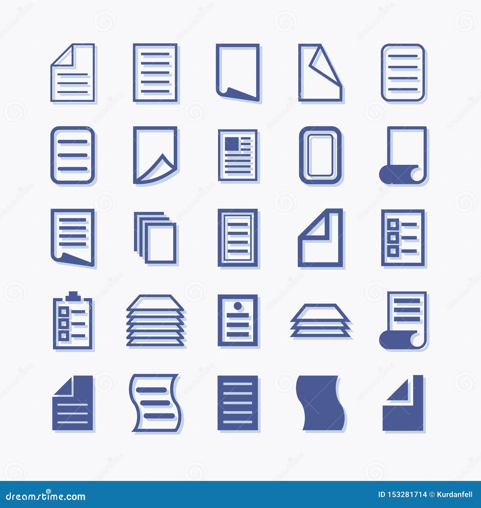 Paper List and Document Flat Vector Icon Set. Stock Vector - Illustration of page, business ...