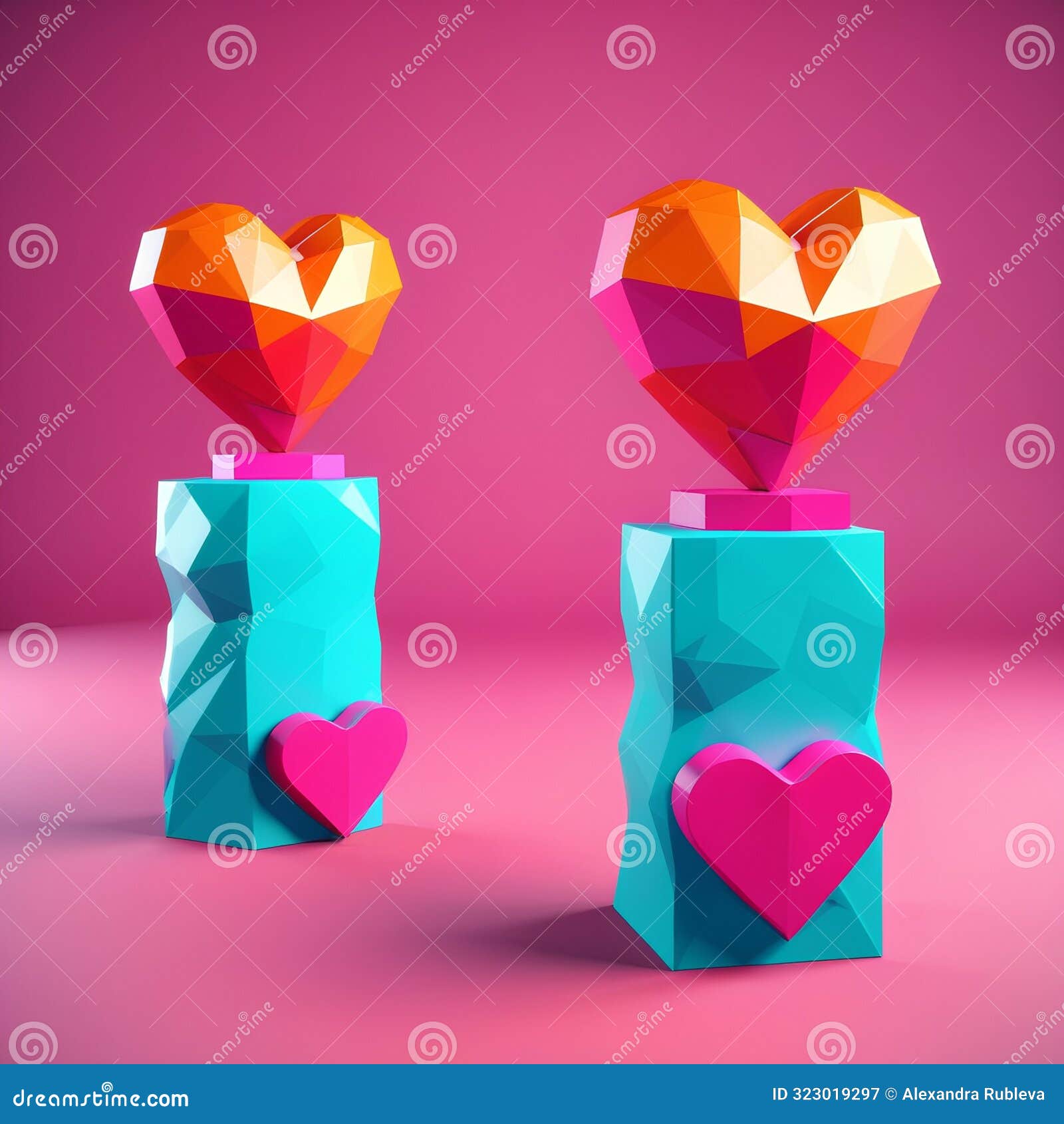 Paper Low Poly Hearts, Paper Craft Work, 3d Rendering Royalty-Free ...