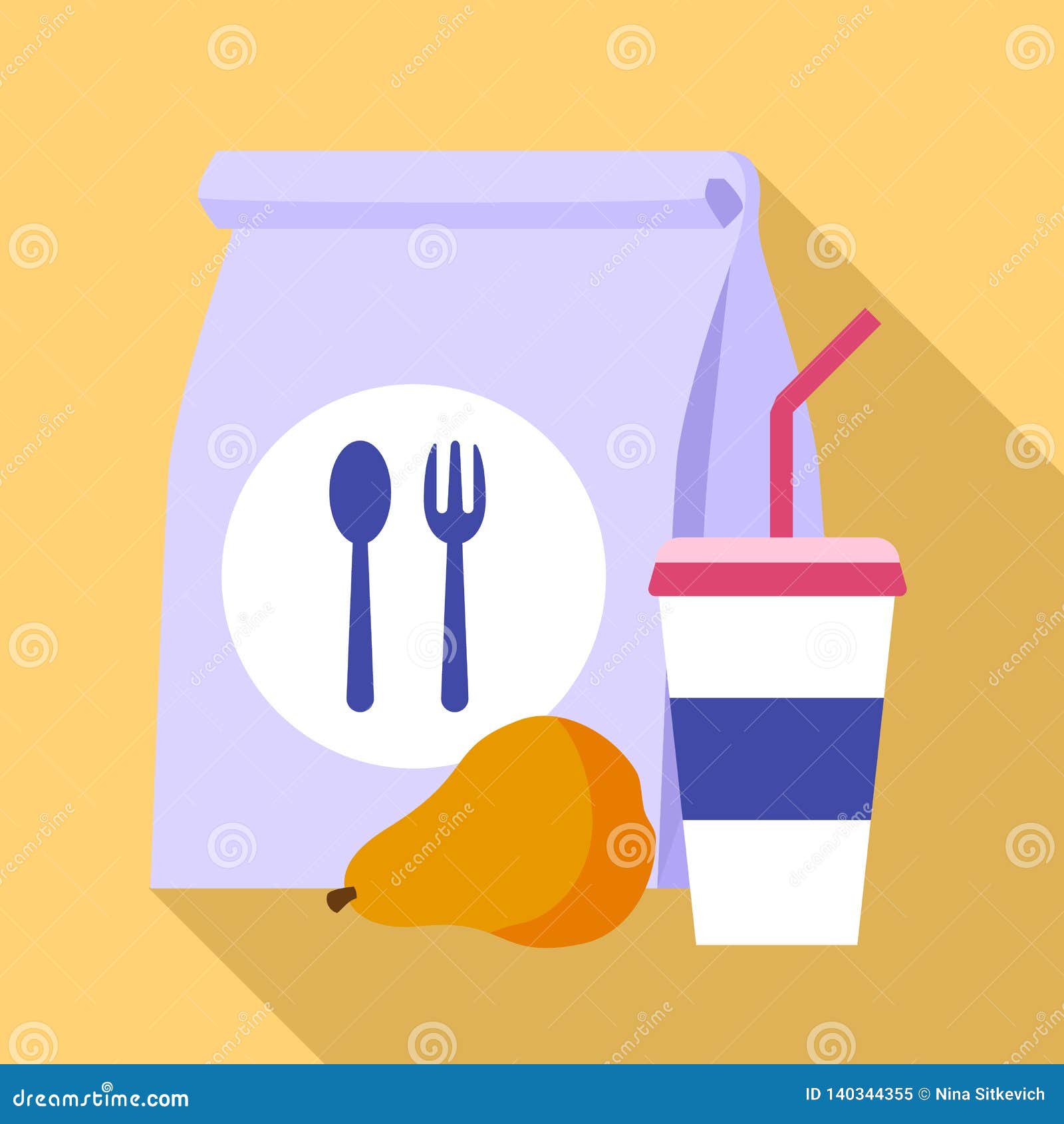 Paper Lunch Bag Icon, Flat Style Stock Vector - Illustration of bread ...