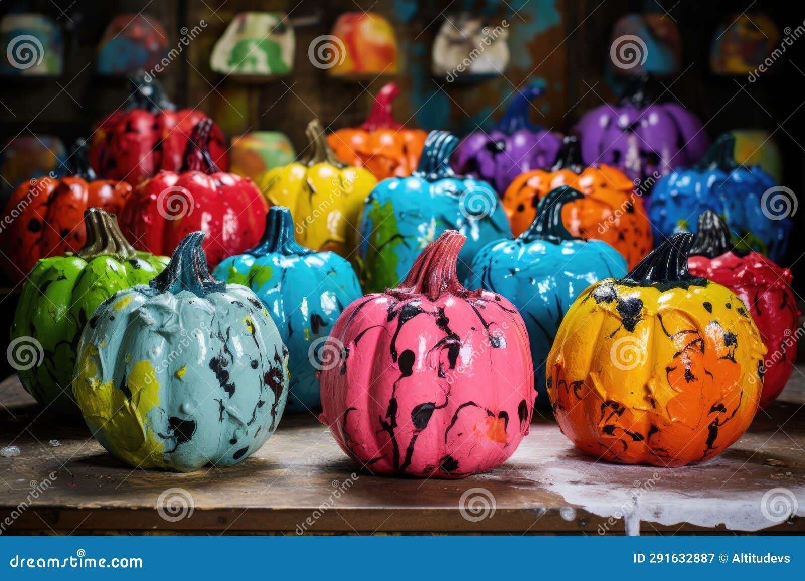Paper Mache Pumpkins Painted in Vibrant Colors Stock Image - Image of ...